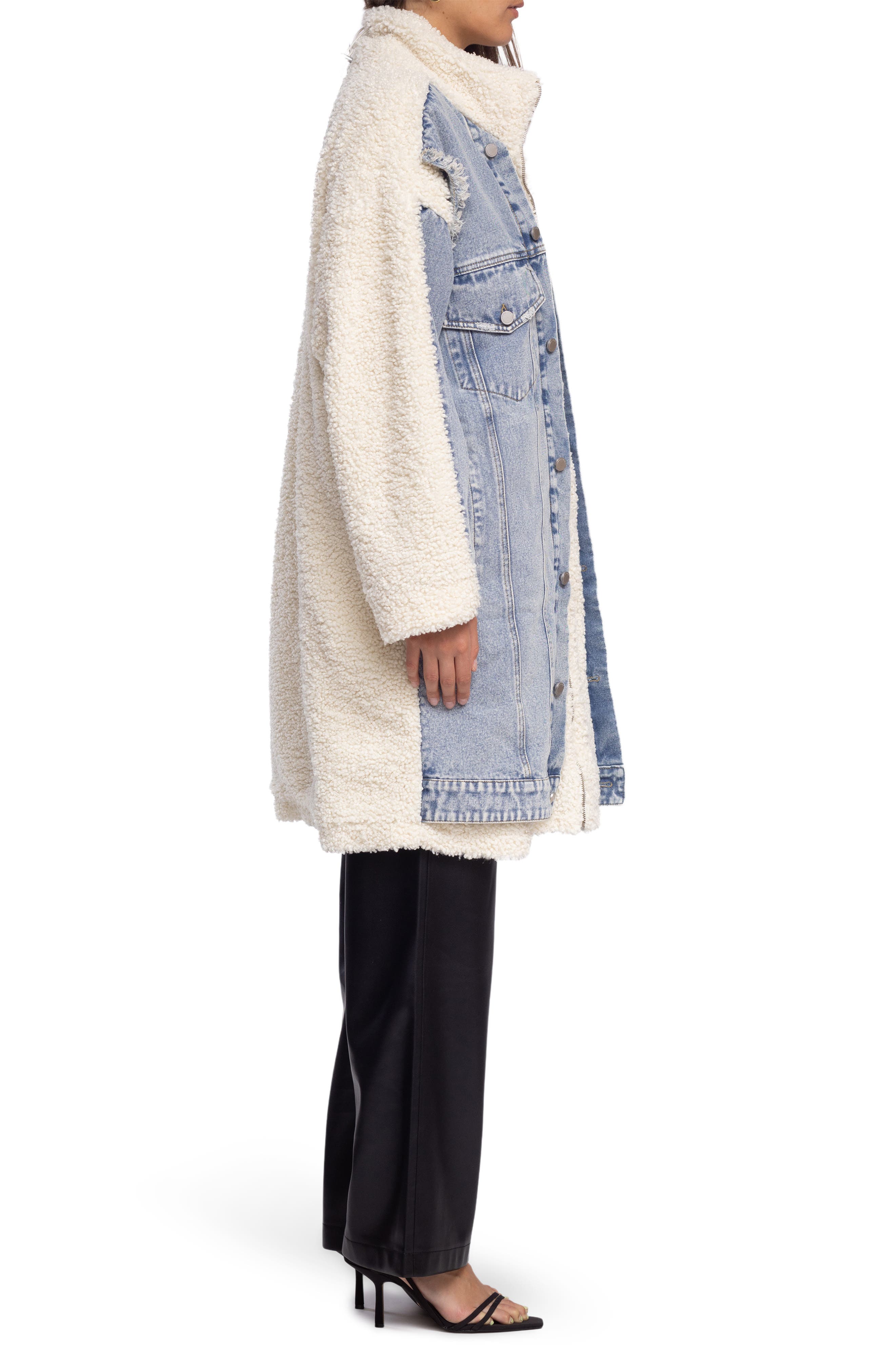 BLANKNYC Longline Denim & Faux Shearling Trucker Jacket | Nordstrom