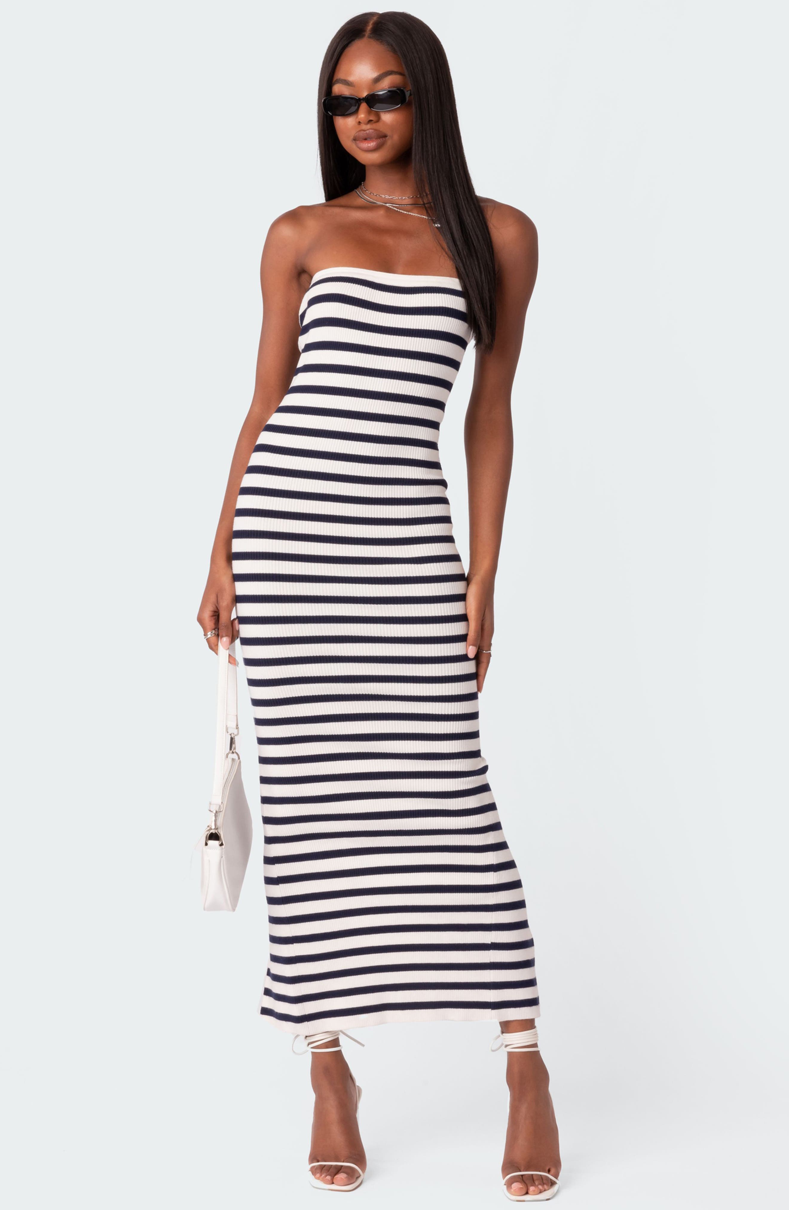 EDIKTED Stripe Strapless Rib Sweater Dress | Nordstrom