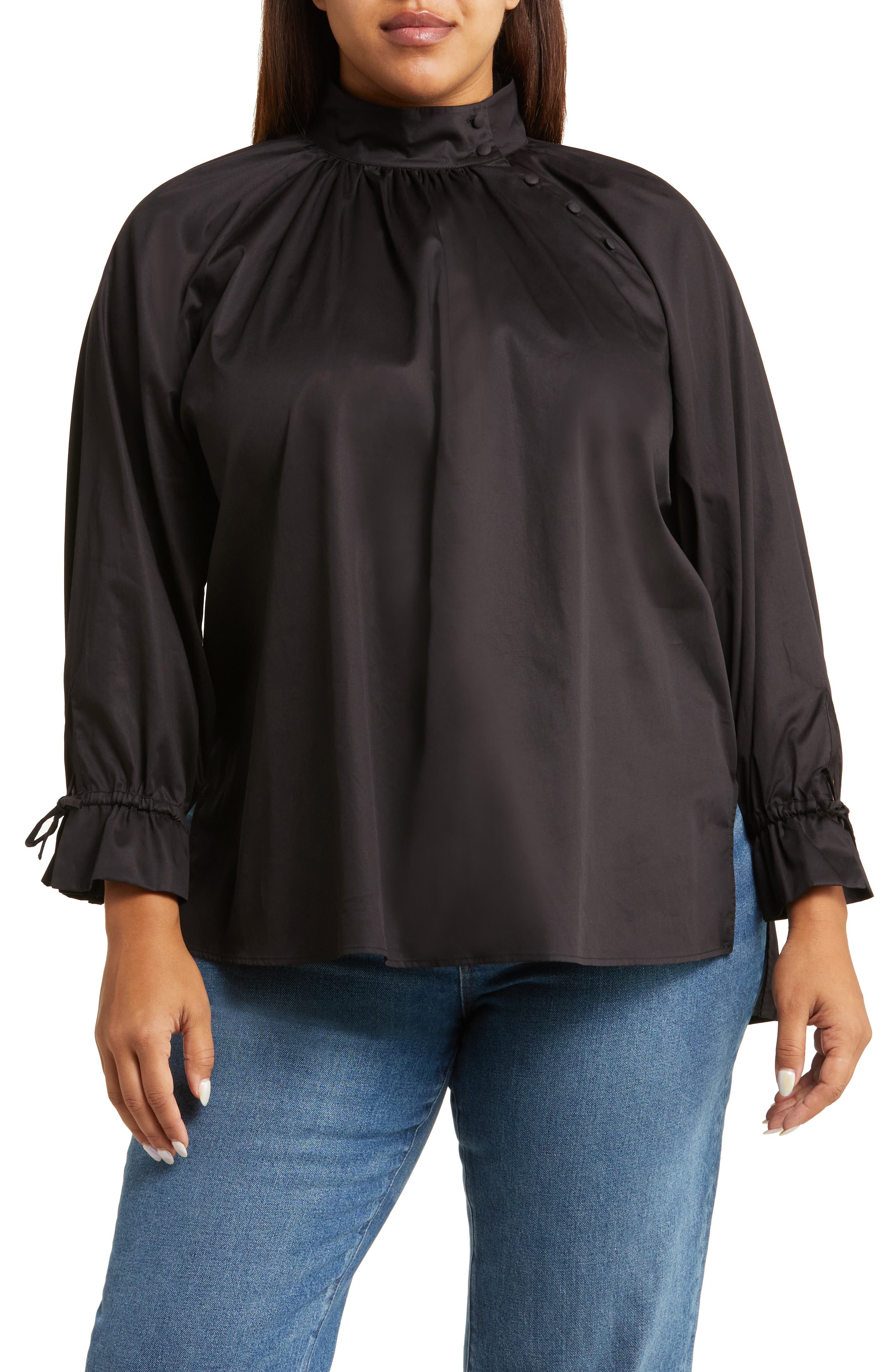 HARSHMAN Bianca Band Collar Cotton Poplin Blouse | Nordstrom