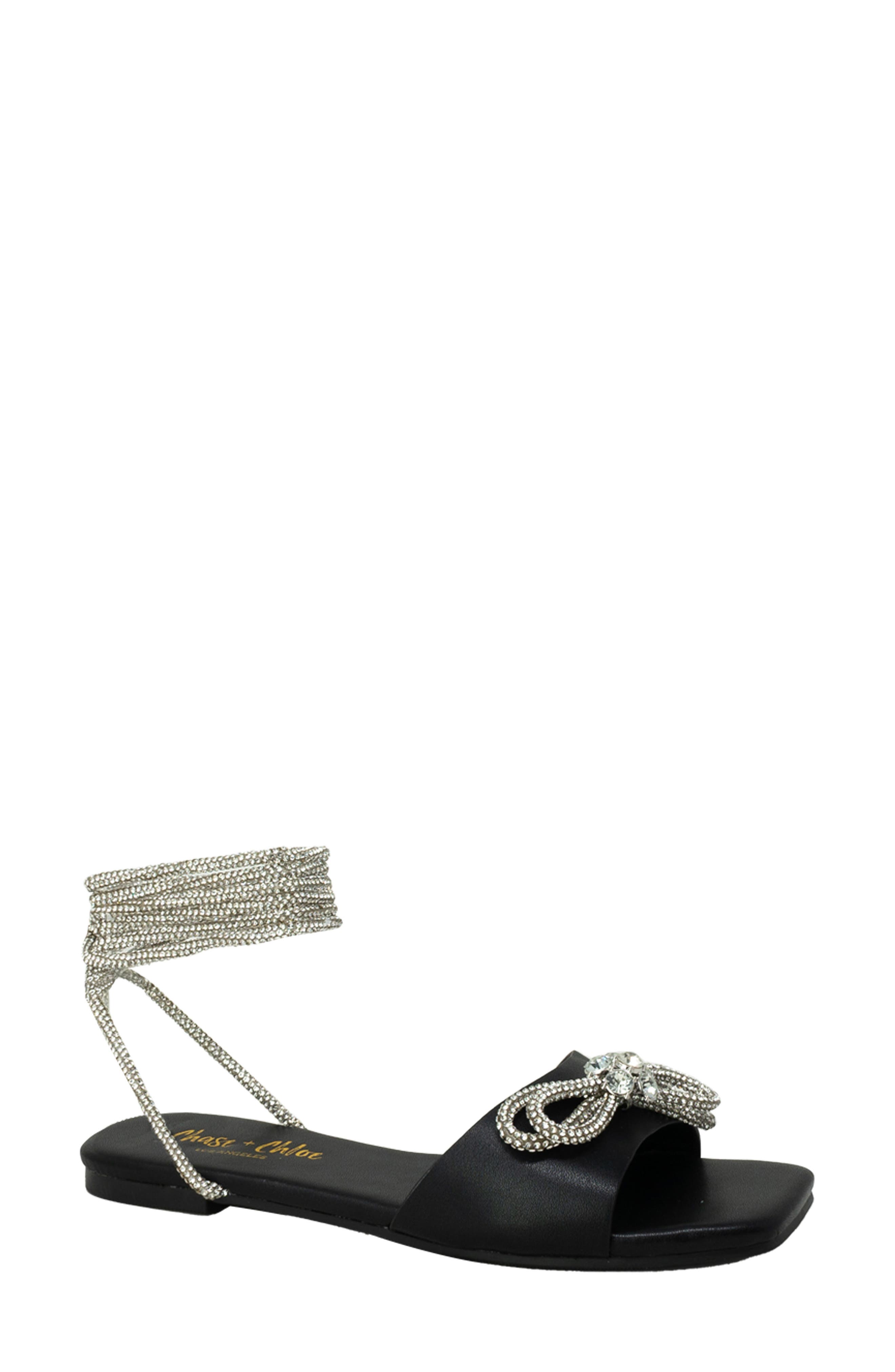 CHASE AND CHLOE Rhinestone Strap Bow Sandal (Women) | Nordstromrack