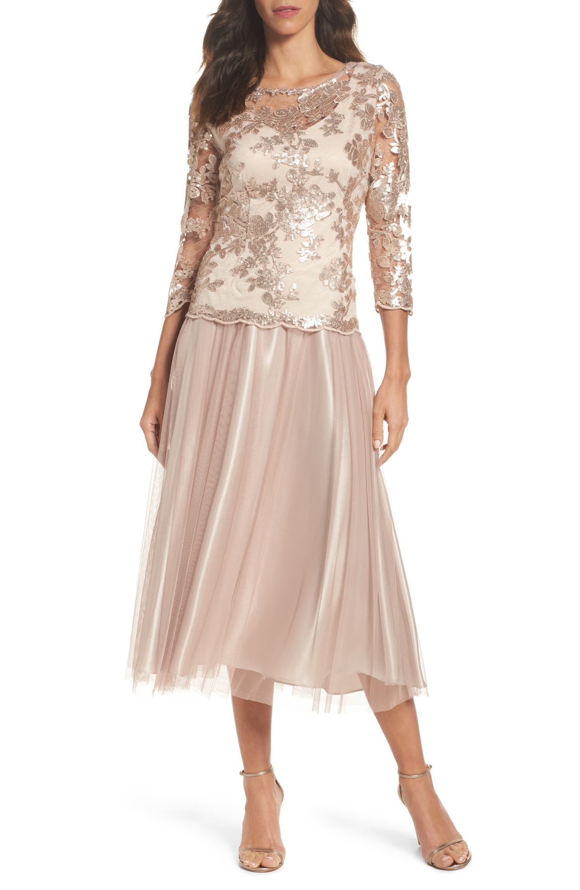 Alex Evenings Embroidered Bodice Tea Length Dress Nordstrom