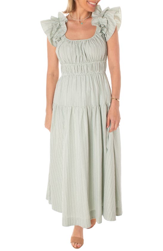Taylor Dresses Ruffle Sleeve Maxi Dress In Mint Ivory | ModeSens