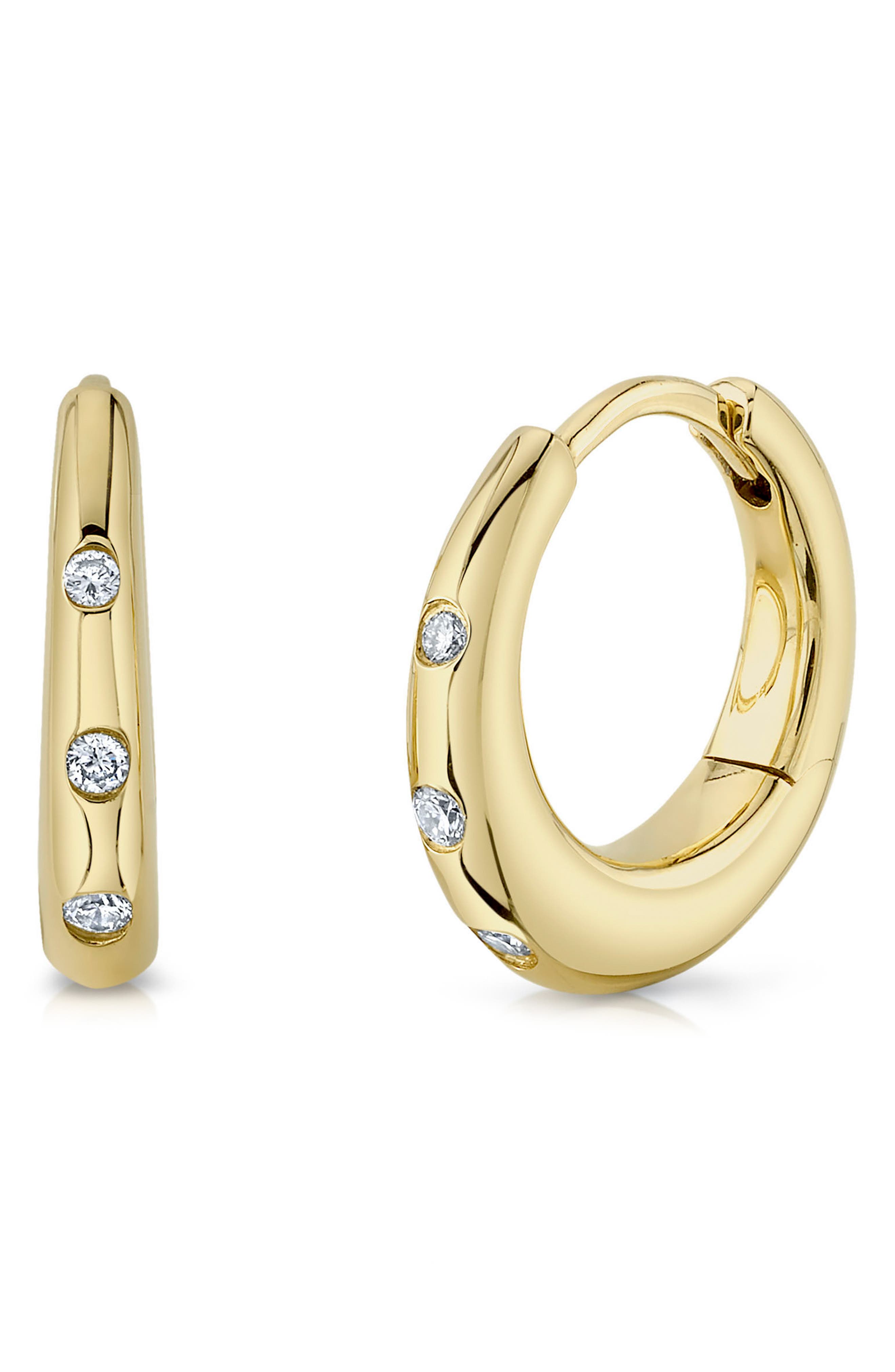 RON HAMI 14K Yellow Gold Bezel Diamond Huggie Hoop Earrings - 0.12ct ...
