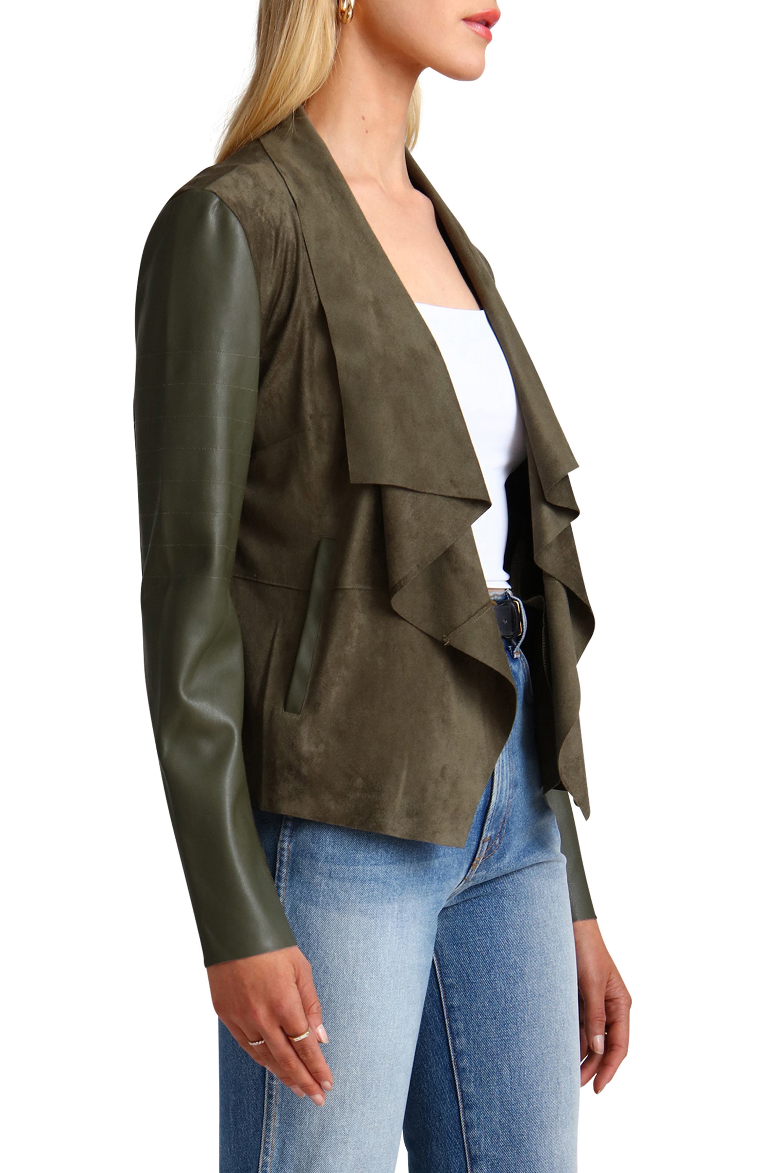 Bagatelle Faux Suede & Faux Leather Open Front Crop Jacket | Nordstromrack