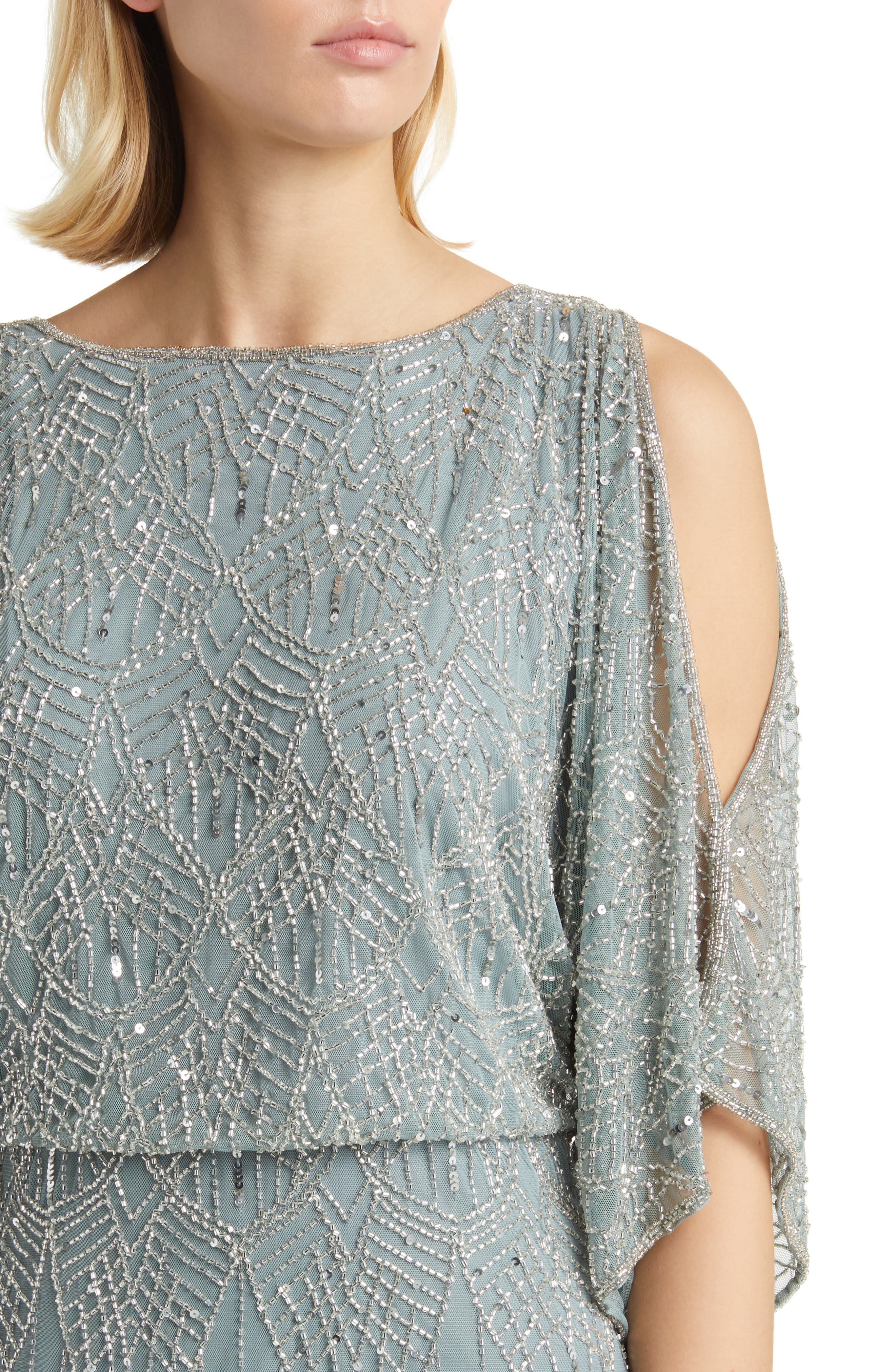 Pisarro Nights Beaded Cold Shoulder Blouson Cocktail Dress | Nordstrom