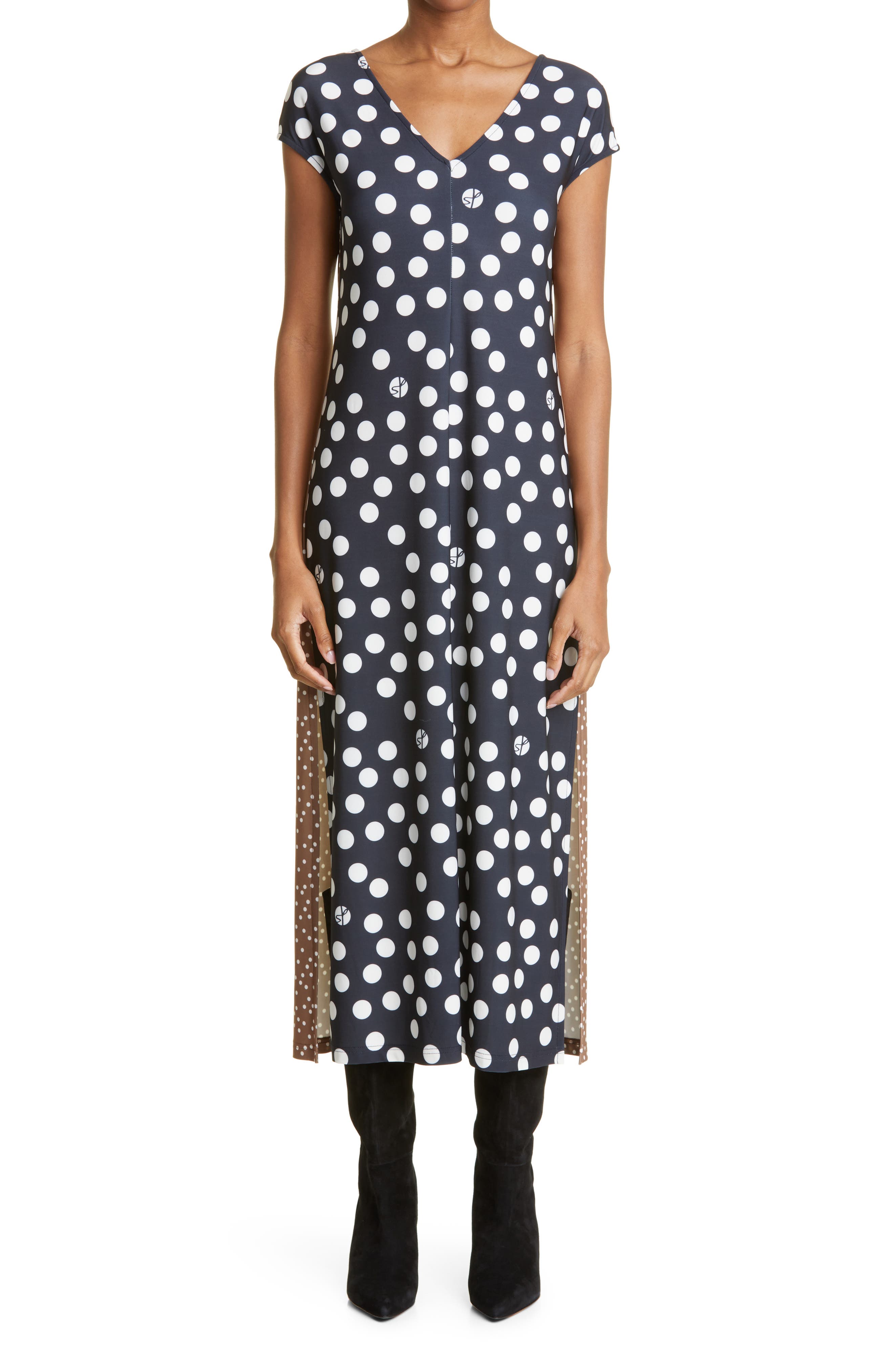 Saks Potts Josephine Colorblock Polka Dot Dress | Nordstrom