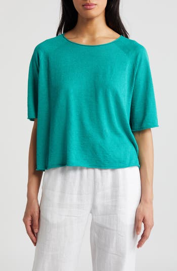 Eileen Fisher Roll Detail Linen Blend Sweater | Nordstrom