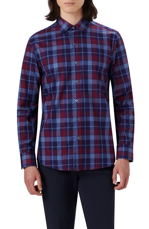 Shaped Fit Plaid Cotton Button-Up Shirt