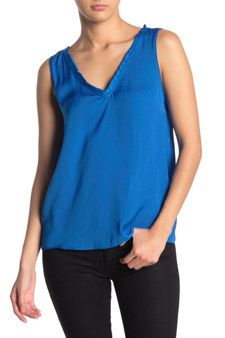 Naked Zebra V Neck Ruffle Trim Tank Top Nordstrom Rack