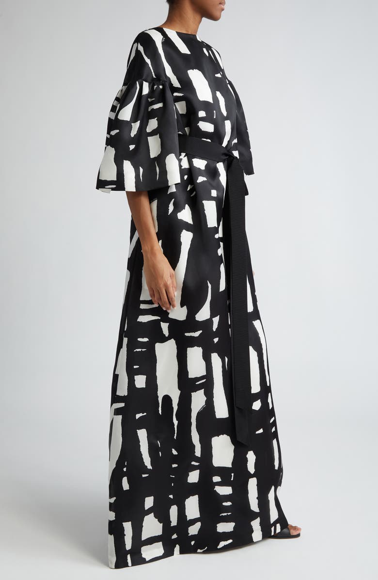 Max Mara Rubiera Abstract Print Belted Silk Satin Gown | Nordstrom