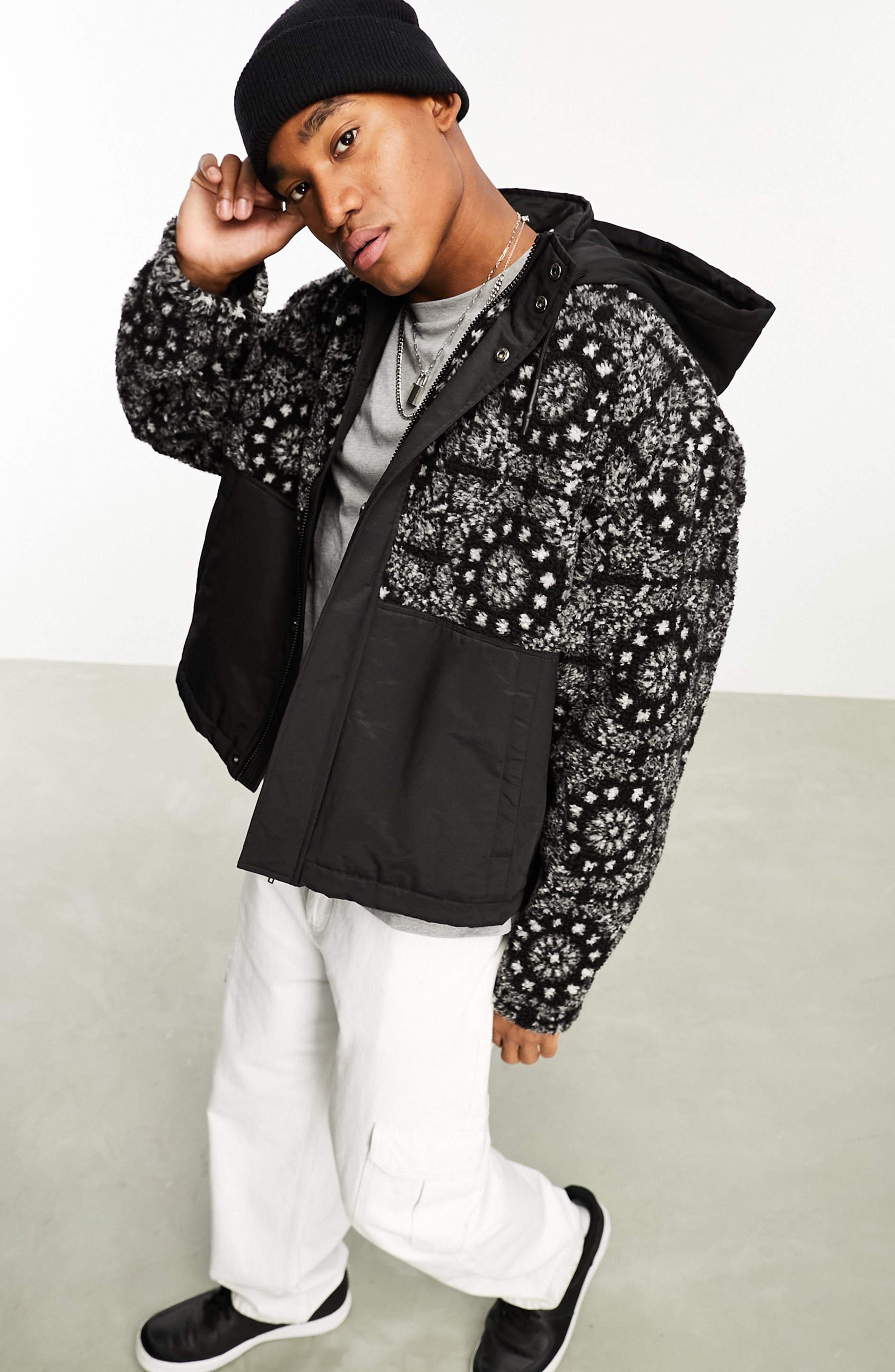 ASOS DESIGN Mixed Media Paisley Print High Pile Fleece Jacket ...