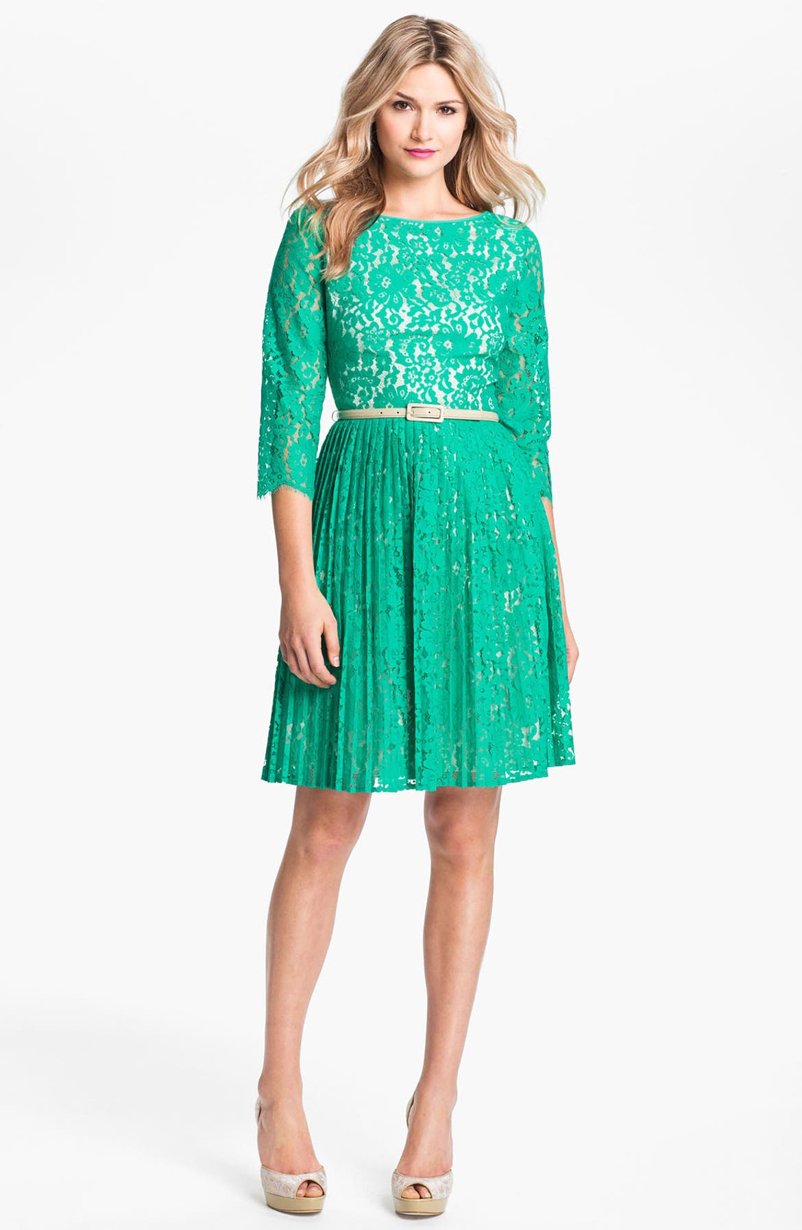 Eliza J Belted Lace Fit And Flare Dress Nordstrom
