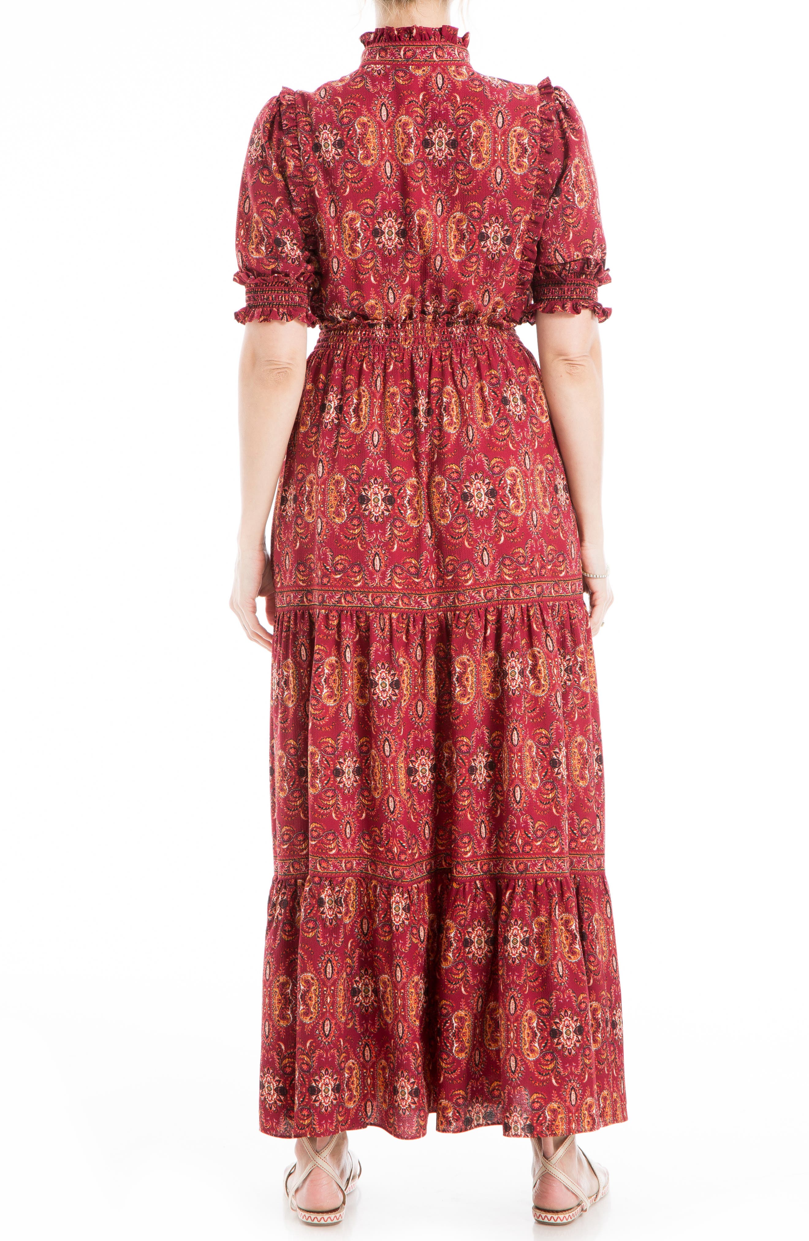 MAX STUDIO Ruffle Collar Print Tiered Maxi Dress | Nordstromrack