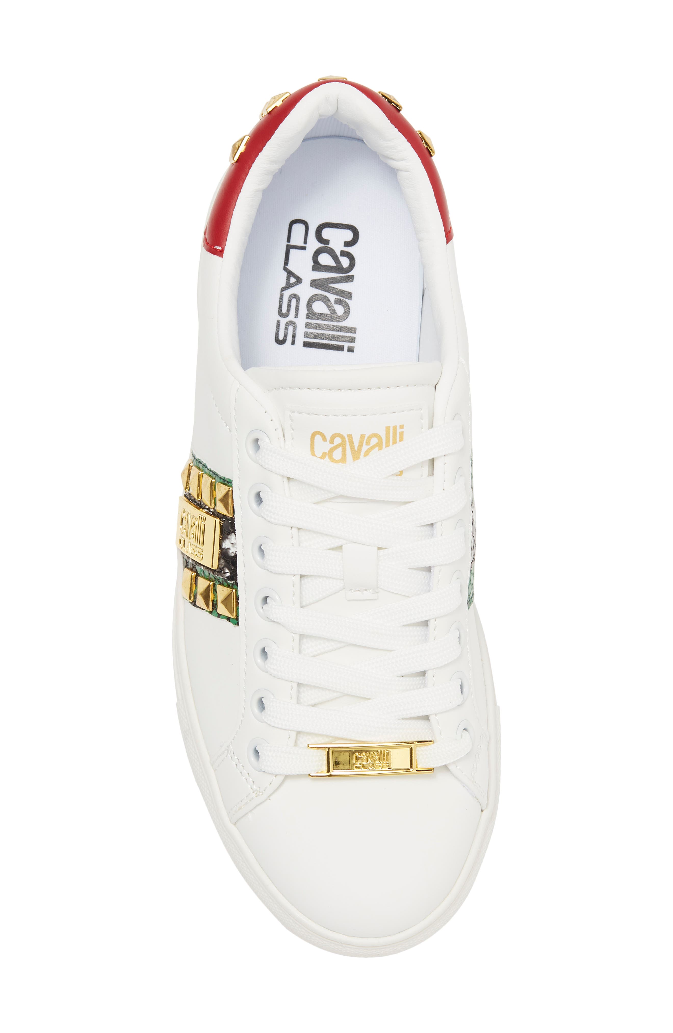 Roberto Cavalli Snake Embossed Pyramid Stud Tennis Shoe (Women ...