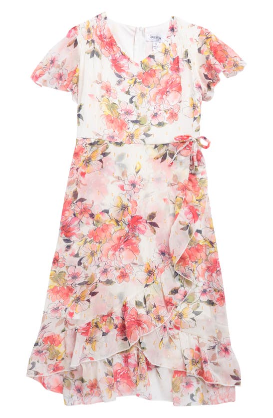 Speechless Kids' Floral Ruffle High-low Dress In Ivory/pink | ModeSens