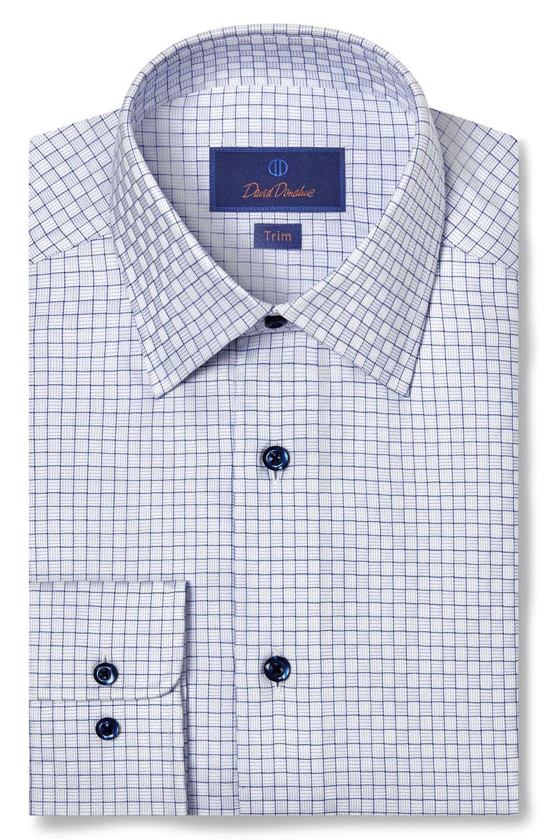 David Donahue Trim Fit Box Check Cotton Dobby Dress Shirt | Nordstrom