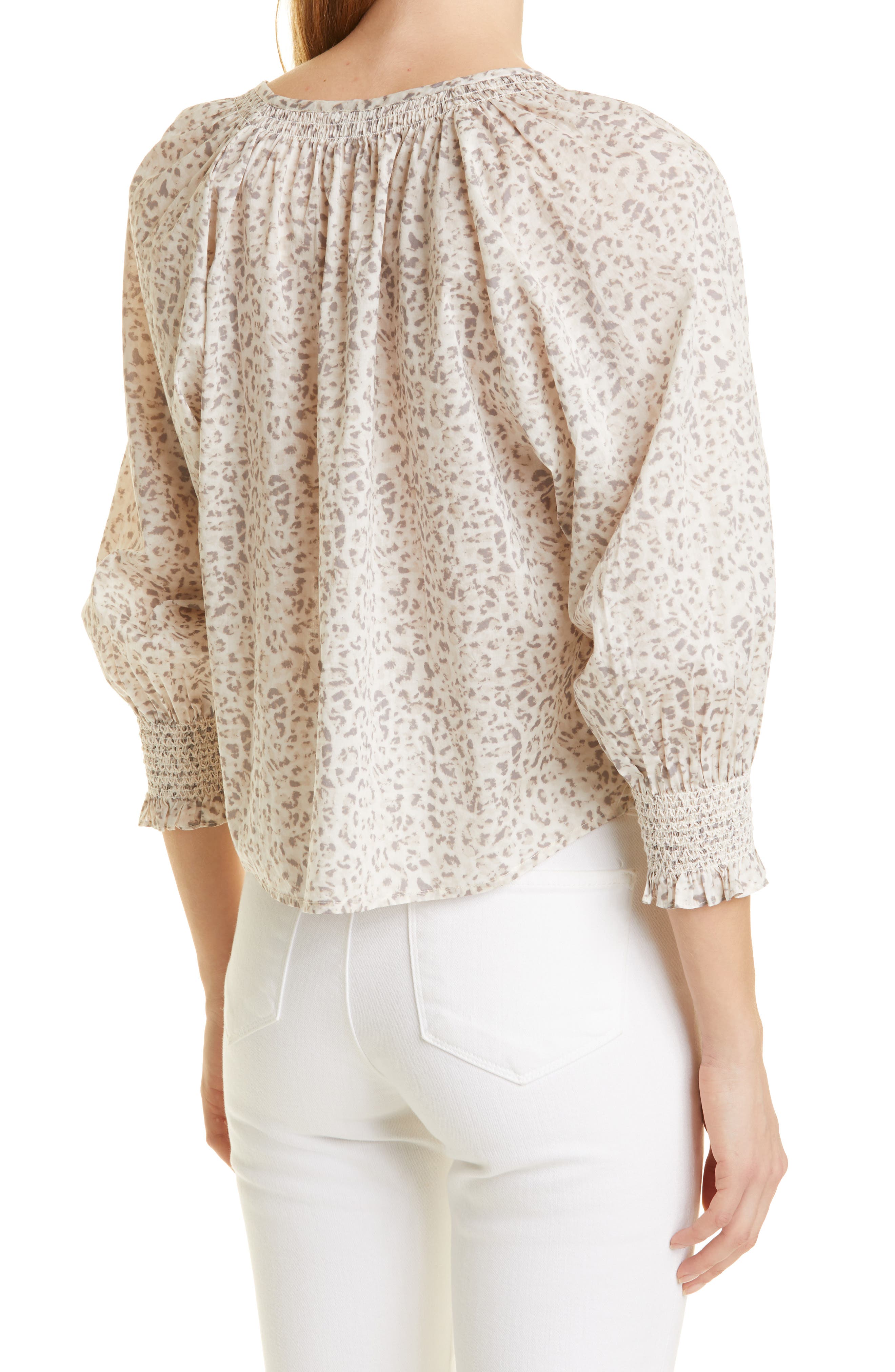 Rails Mariah Animal Spot Smocked Cotton Blouse | Nordstromrack