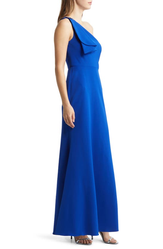 Eliza J Crystal Drape Detail One-shoulder Gown In Cobalt | ModeSens