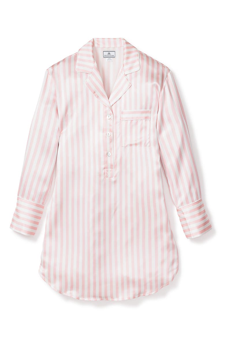 Petite Plume Stripe Long Sleeve Mulberry Silk Nightshirt | Nordstrom