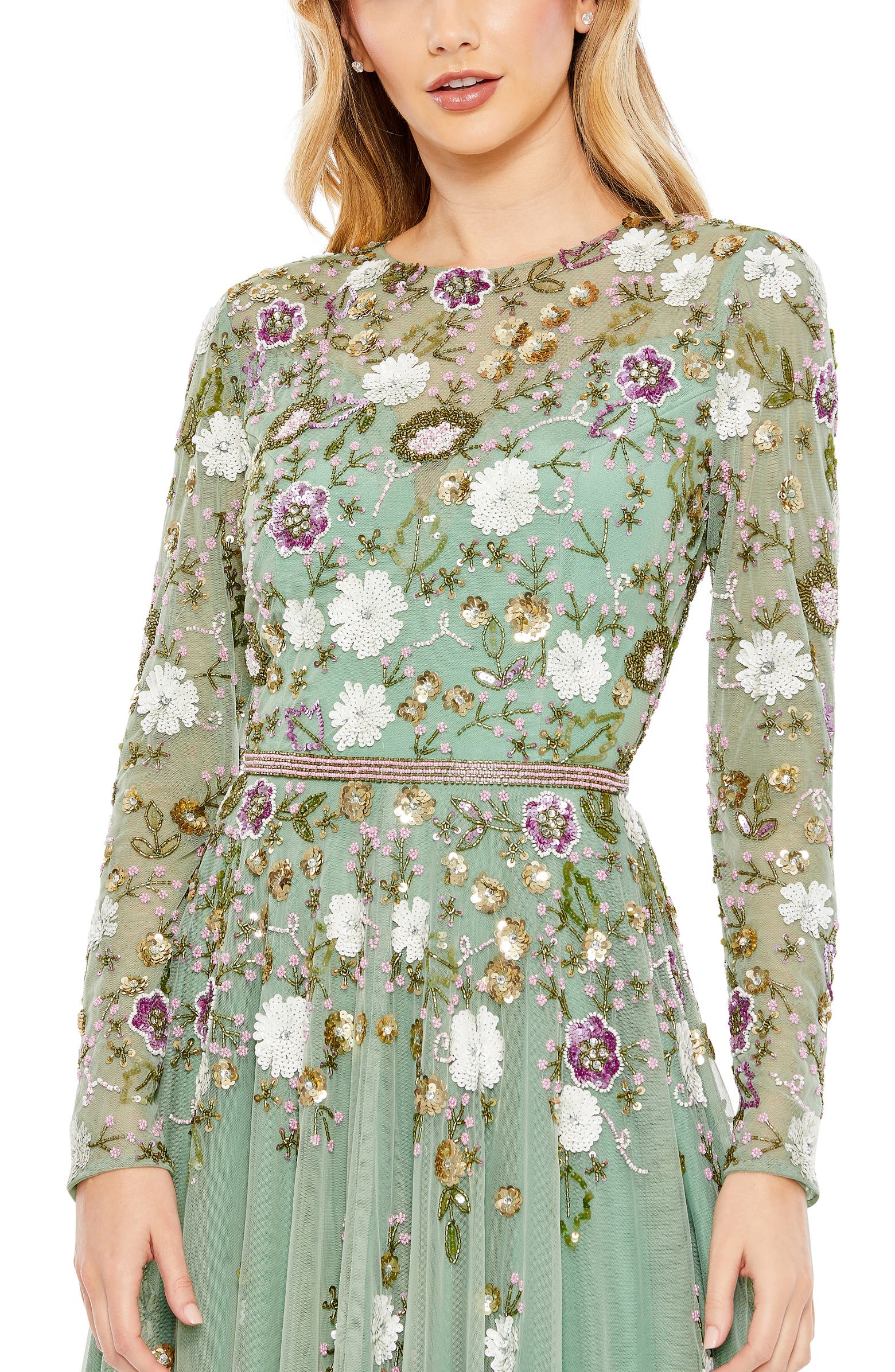 Mac Duggal Sequin Floral Long Sleeve Mesh Dress Nordstrom