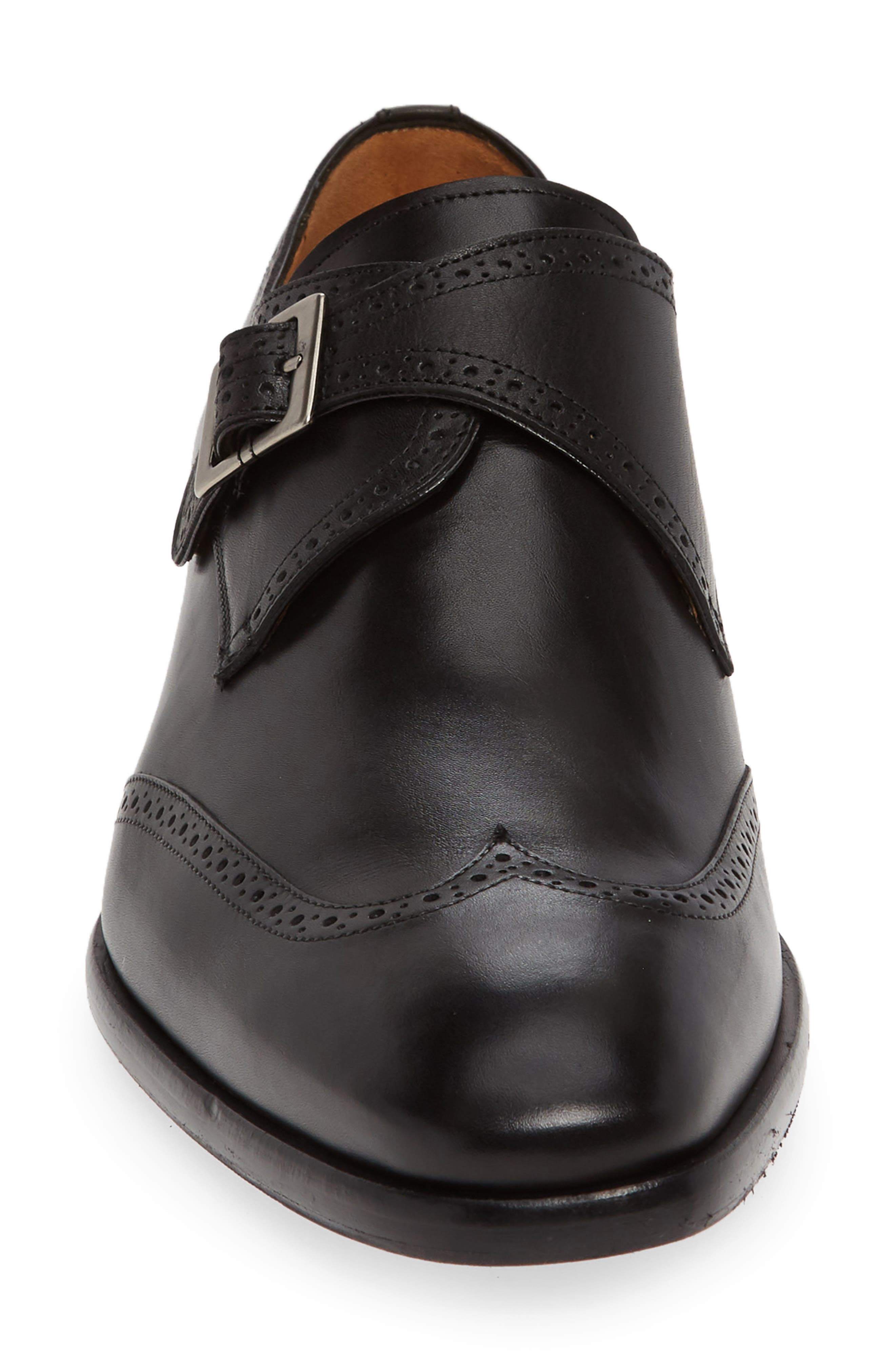 Mezlan Forest Single Monk Strap Wingtip Shoe in Black Leather | Smart ...