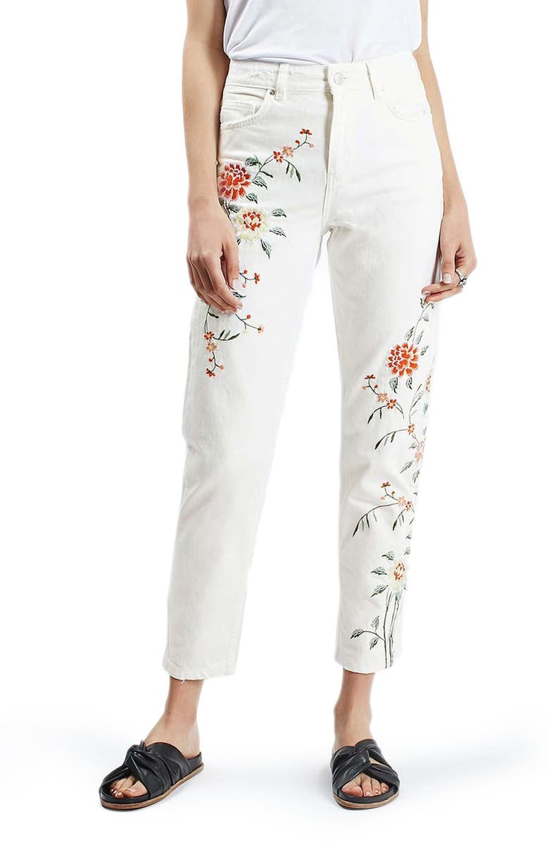 Topshop Floral Embroidered Mom Jeans Nordstrom