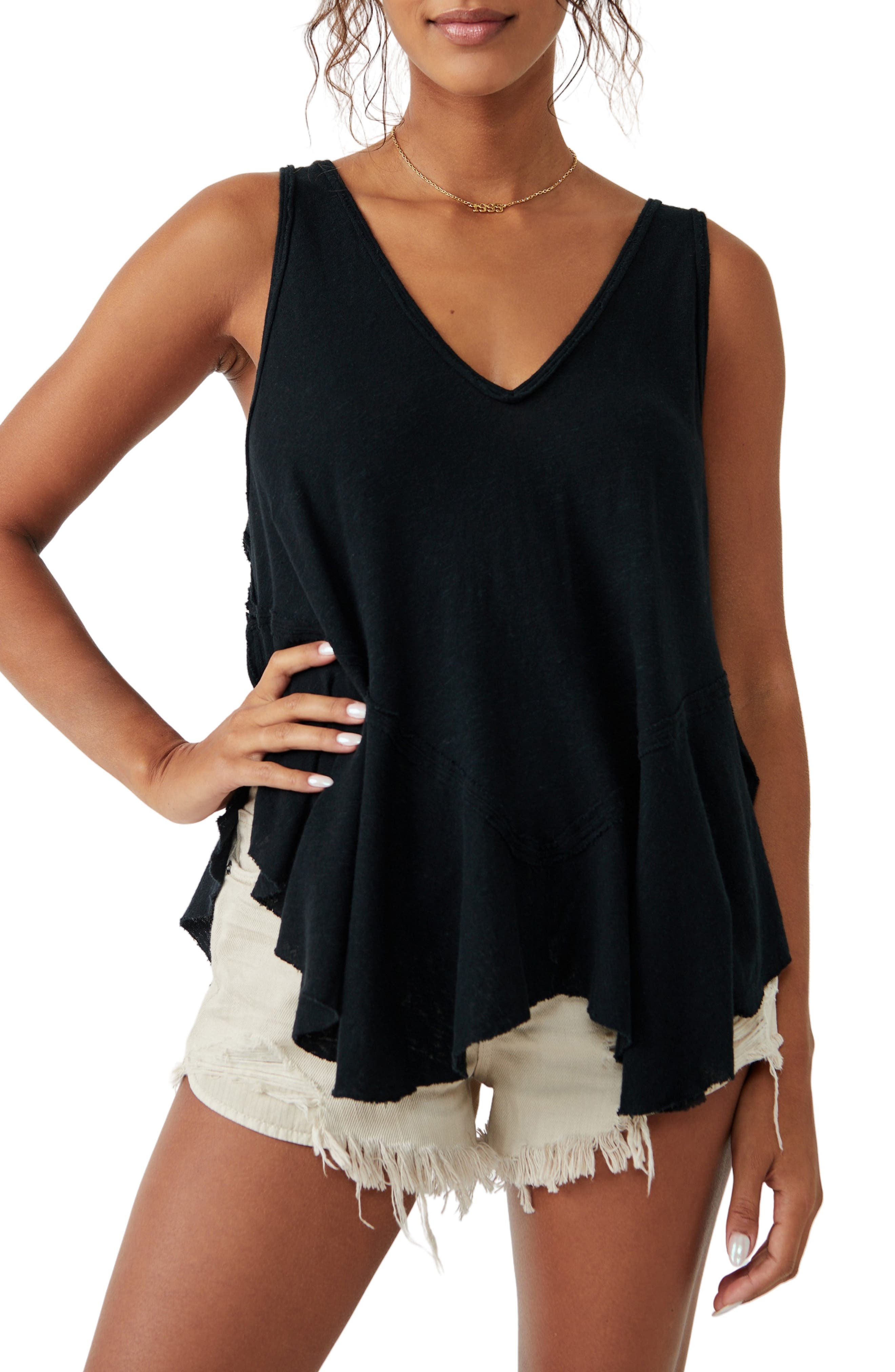 Free People Rosie Drop Waist Linen & Cotton Tank in Tidal Foam | Smart ...