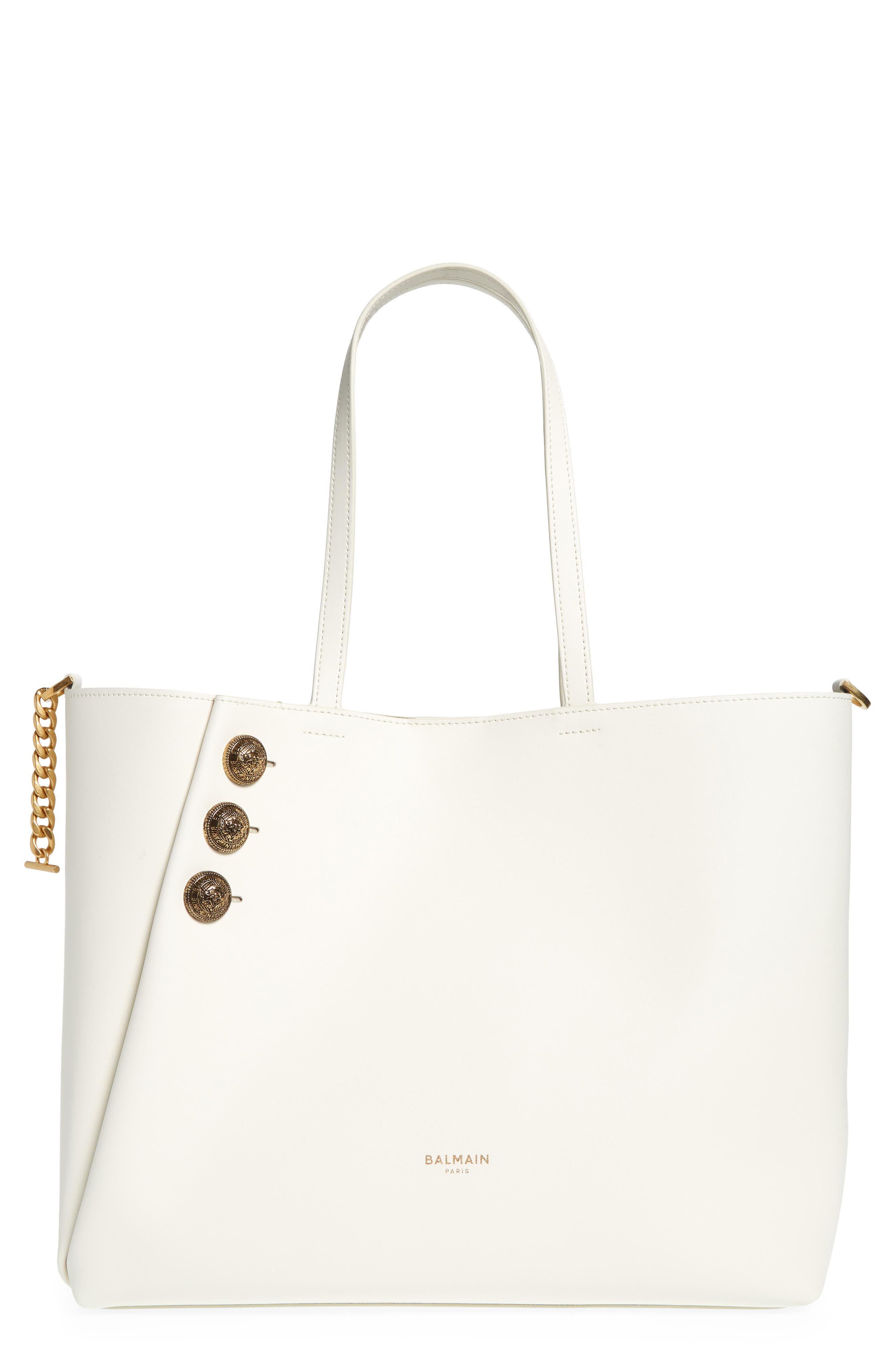 Balmain Emblem Crest Button Calfskin Shopper | Nordstrom