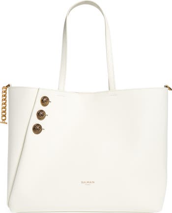 Balmain Emblem Crest Button Calfskin Shopper | Nordstrom