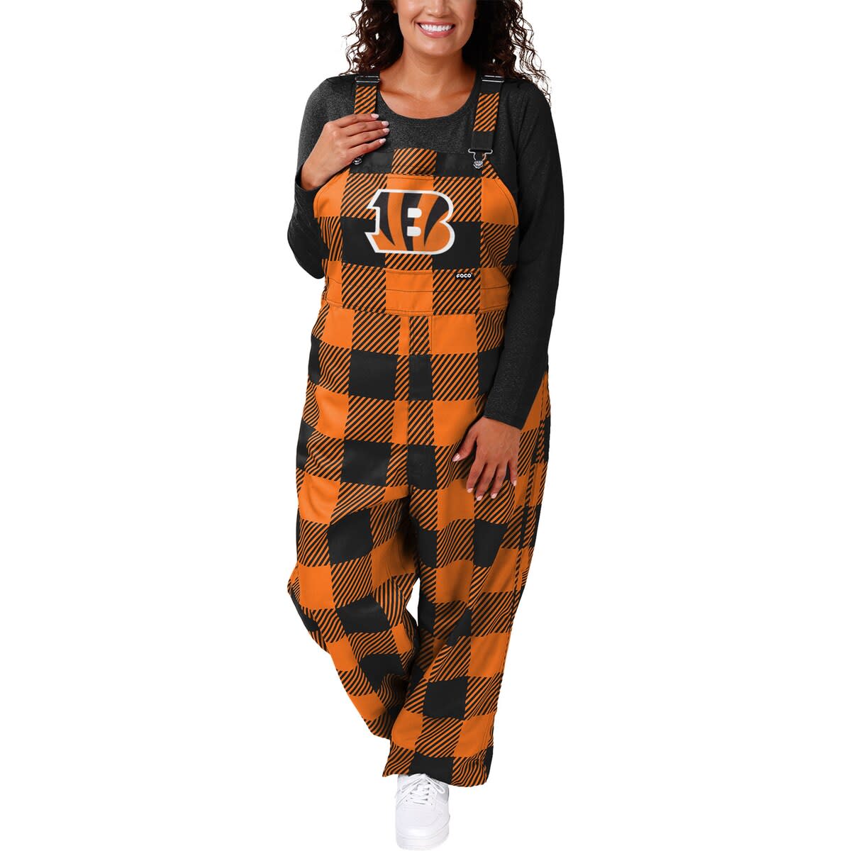 FOCO Women's FOCO Orange Cincinnati Bengals Big Logo Plaid Overalls ...