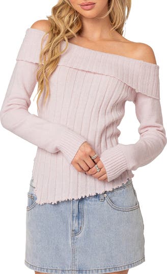 EDIKTED Sonya Foldover Off the Shoulder Rib Sweater | Nordstrom