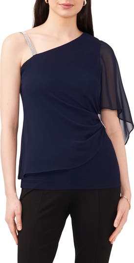 Chaus Rhinestone Strap Overlay One-Shoulder Top | Nordstrom
