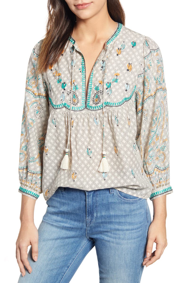 Lucky Brand Evelyn Embroidered Peasant Top Nordstrom