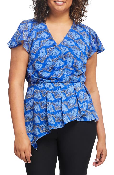 Spring Floral Asymmetric Hem Blouse (Plus Size)