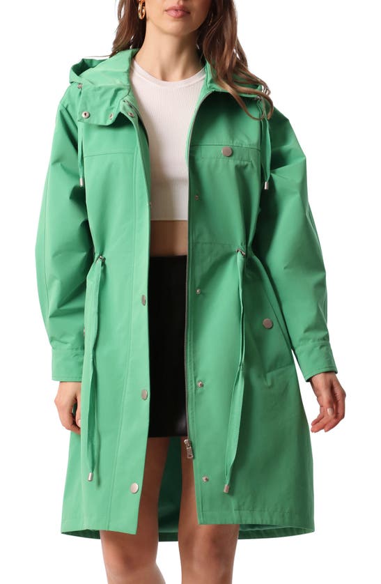 Avec Les Filles Cinch Waist Anorak Hooded Rain Jacket In Bright Green ...
