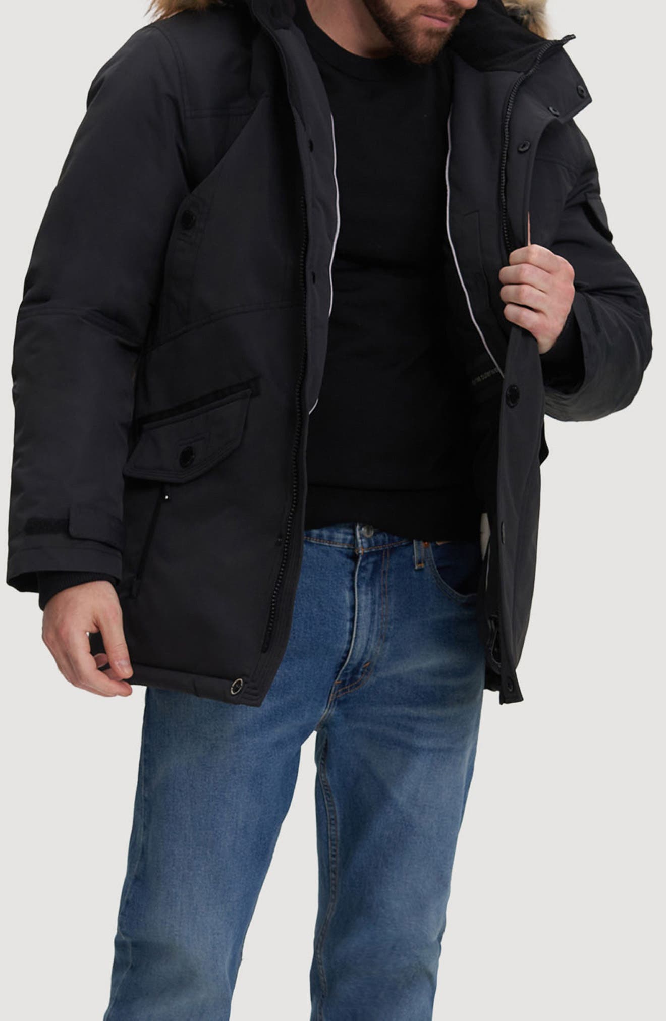 Noize Jacob Faux Fur Trim Hooded Insulated Parka Jacket In Black | ModeSens