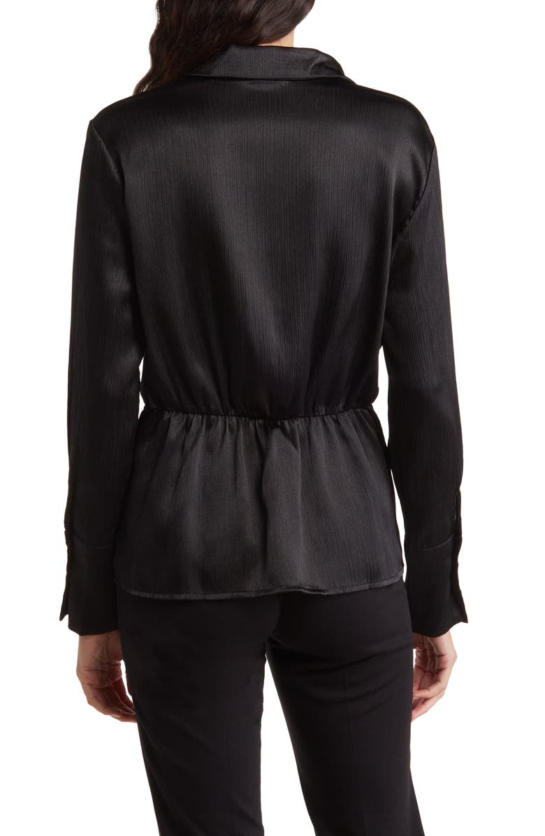 Pleione Front Twist Long Sleeve Satin Peplum Top Nordstromrack