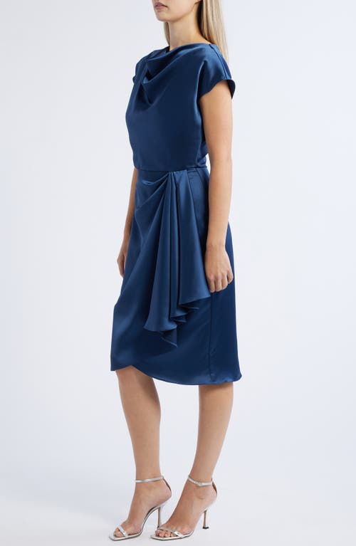 Amsale Cowl Neck Satin Sheath Dress In French Blue | ModeSens