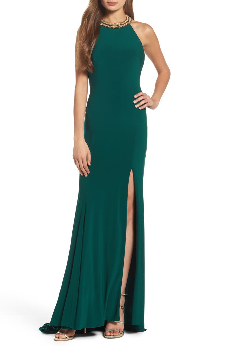 Mac Duggal Beaded Halter Neck Gown Nordstrom