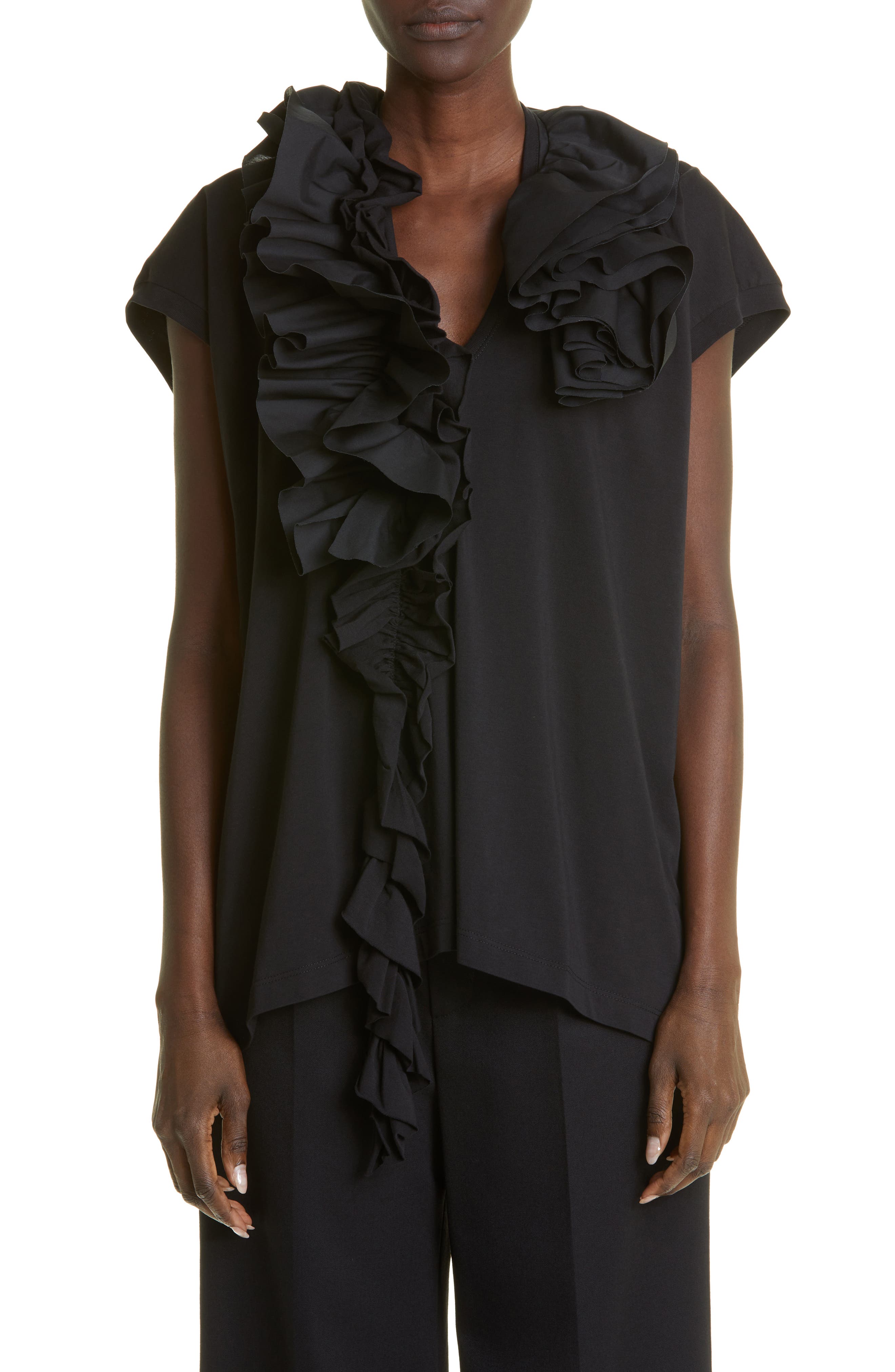 Dries Van Noten V-Neck Ruffle Knit Top | Nordstrom