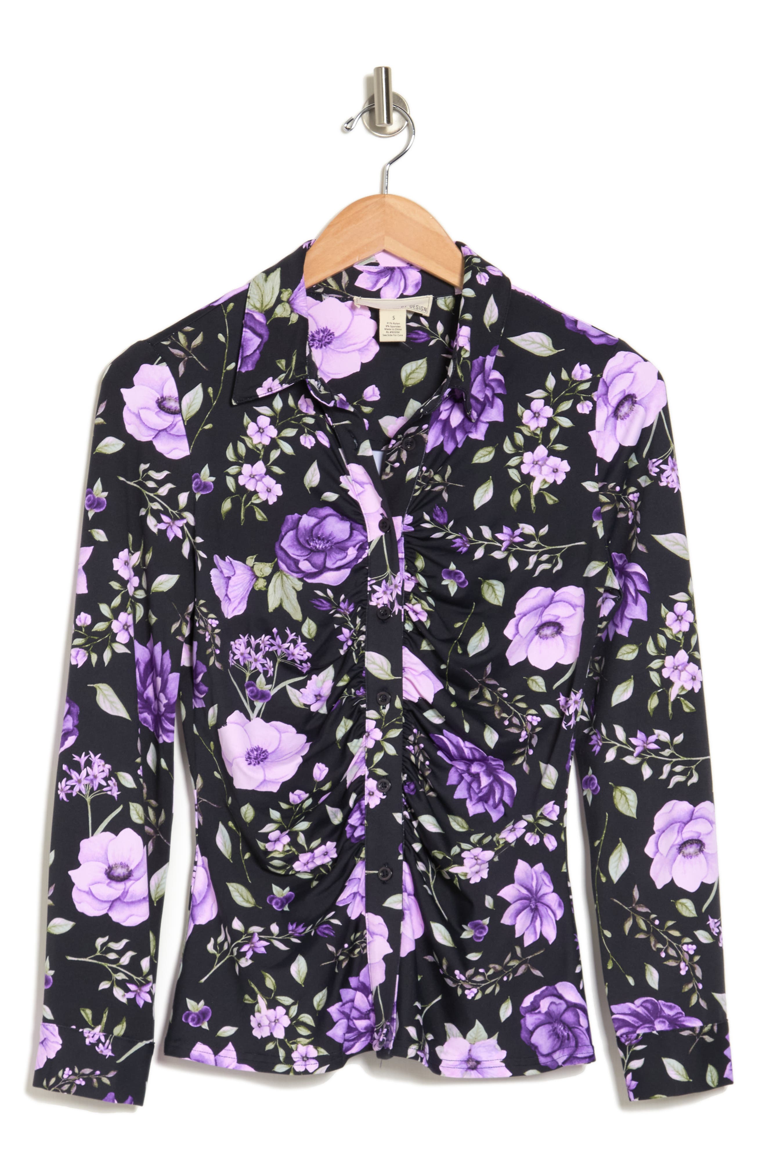 BY DESIGN Carla Ruched Button-Up Blouse | Nordstromrack