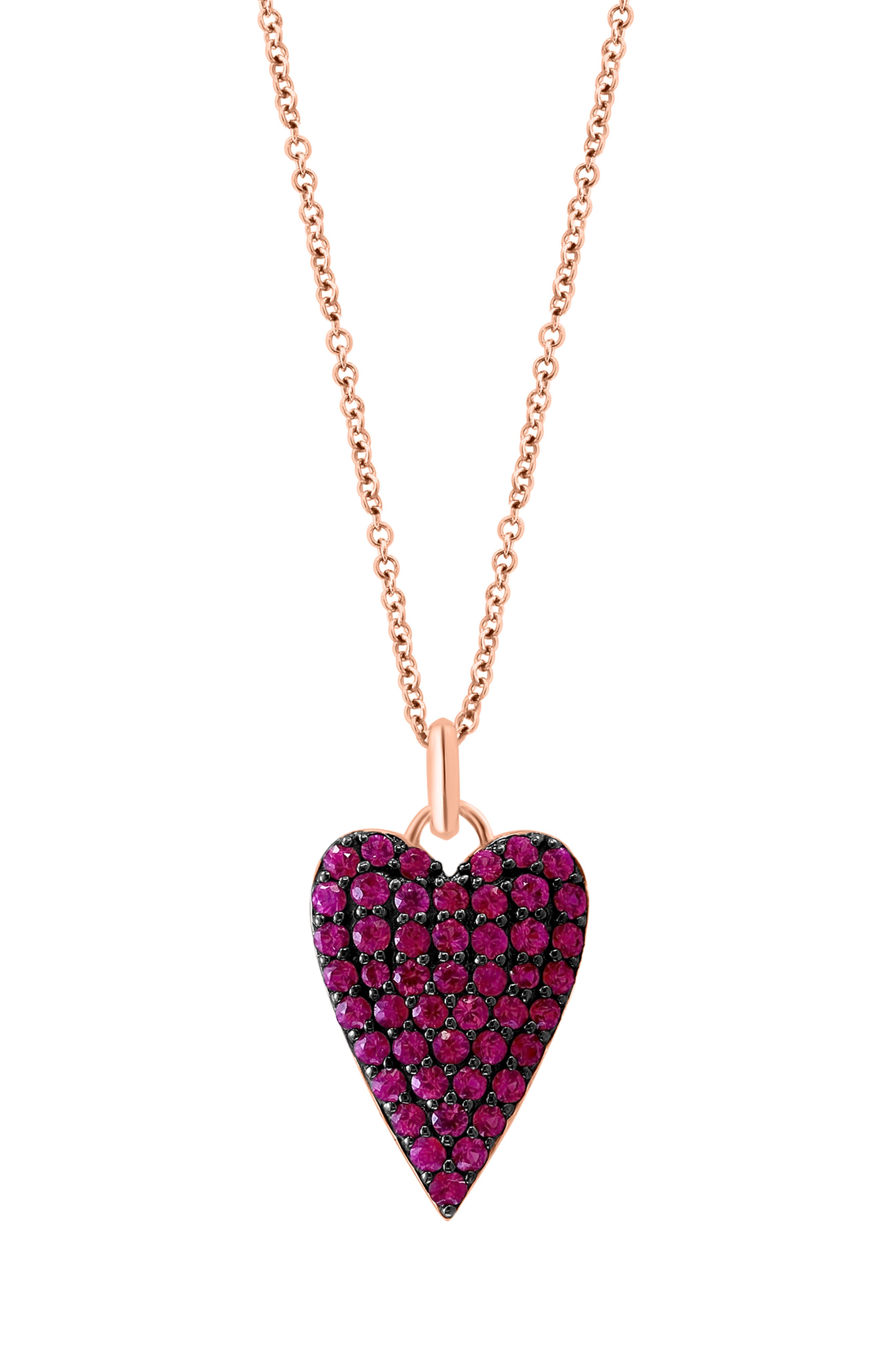 EFFY 14K Rose Gold Pavé Pink Sapphire Heart Pendant Necklace ...