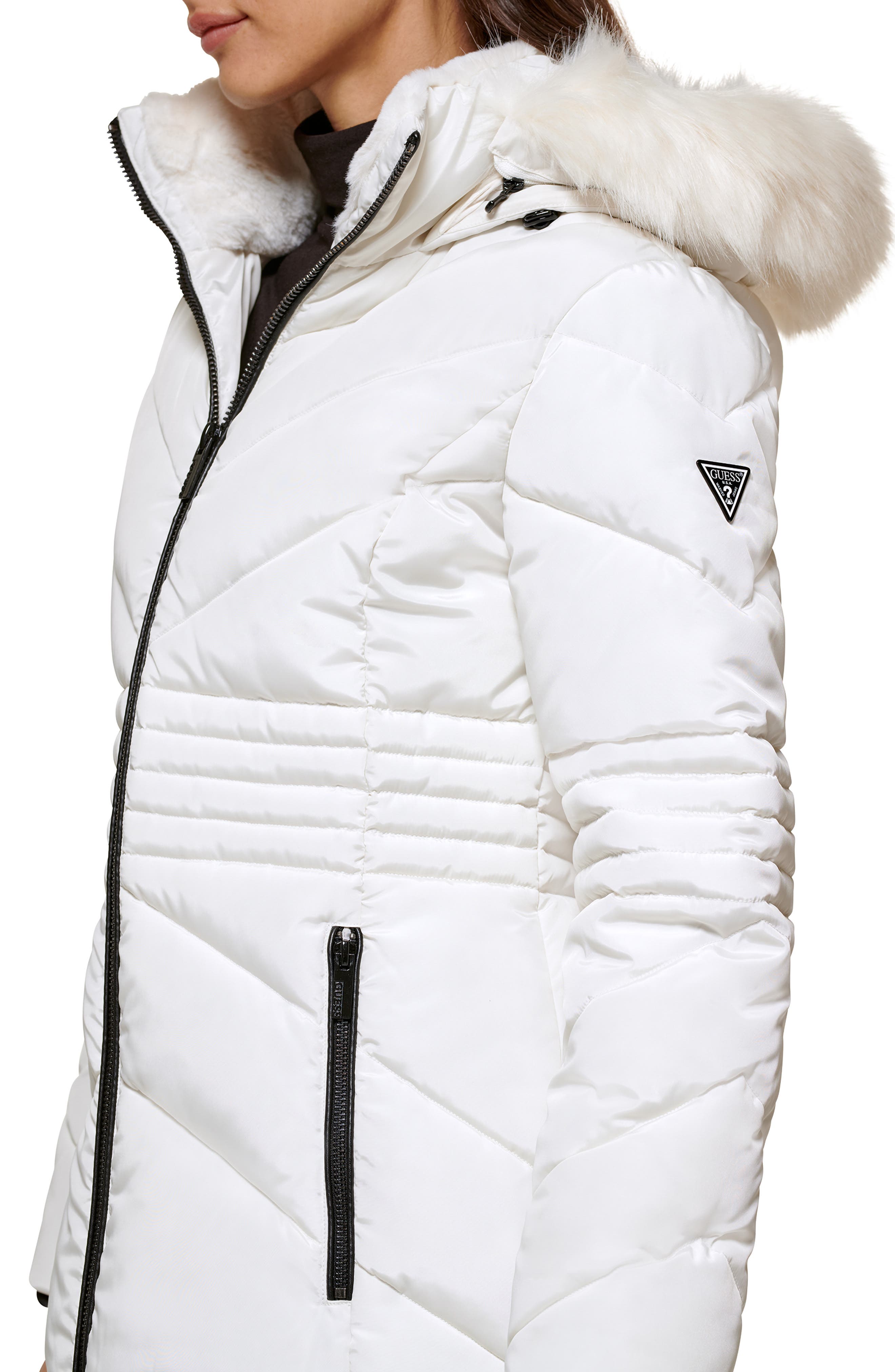GUESS Faux Fur Trim Water-Resistant Hooded Puffer Jacket | Nordstromrack