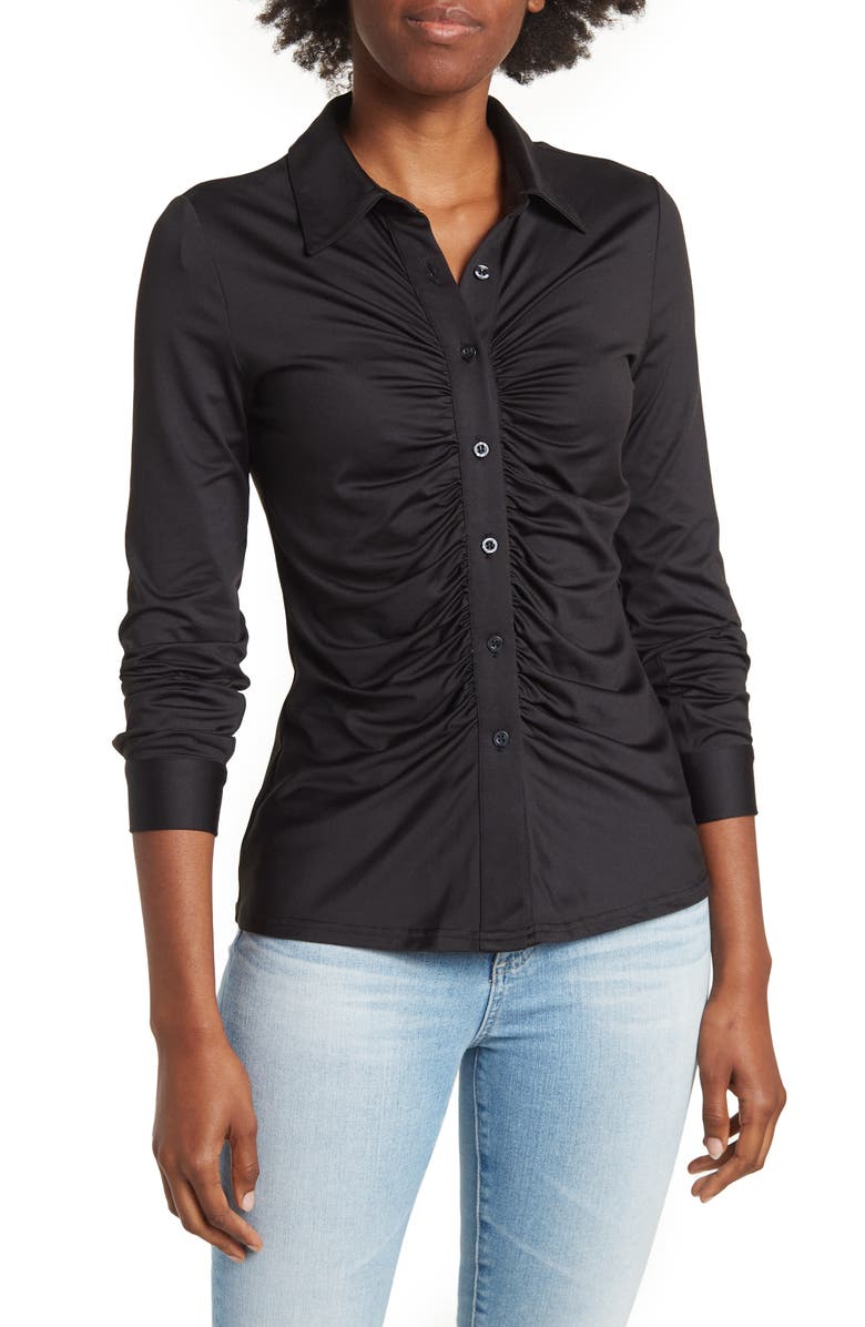 BY DESIGN Carla Ruched Button-Up Blouse | Nordstromrack