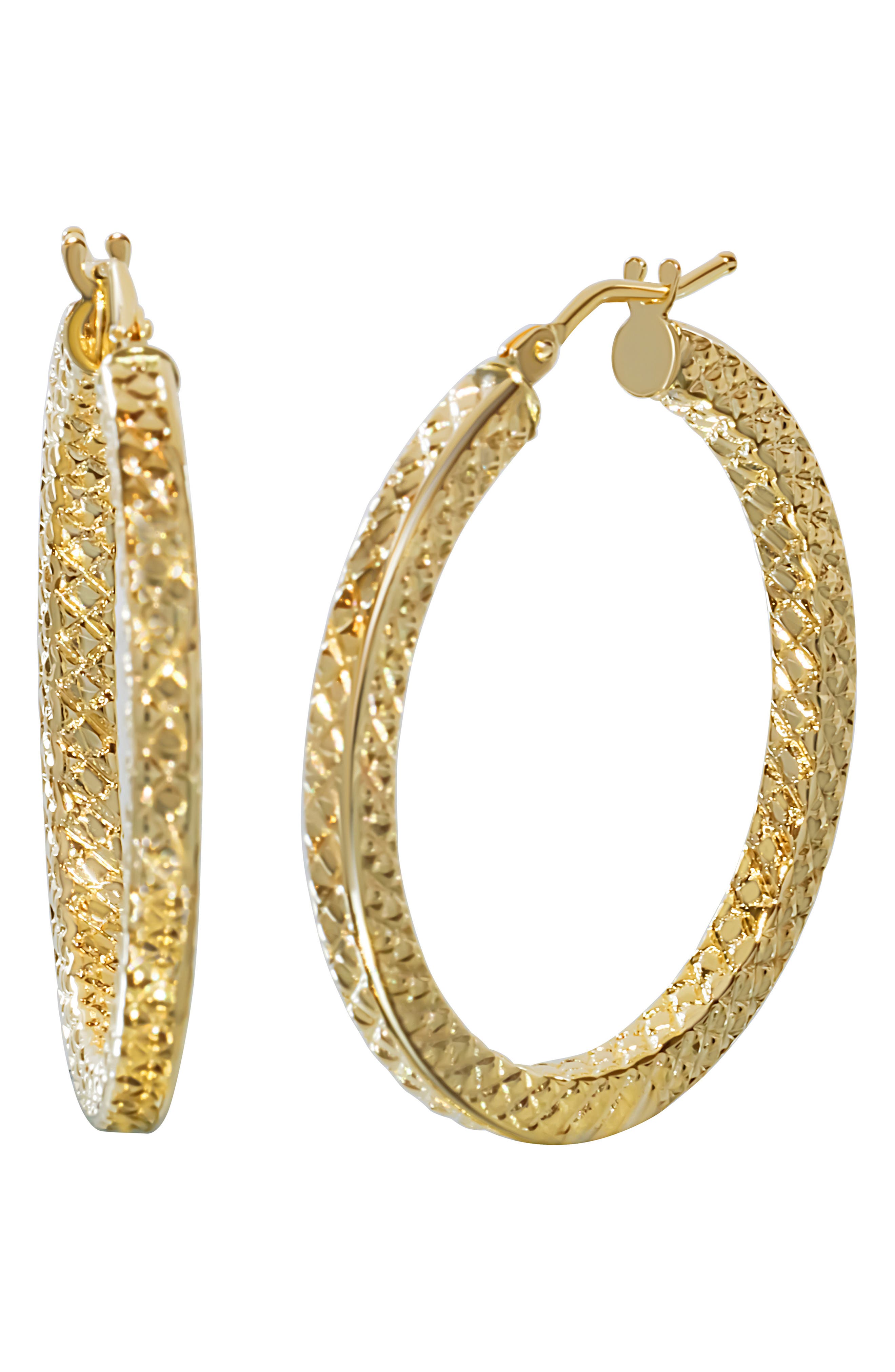 Bony Levy 14k Gold Diamond Cut Hoop Earrings | ModeSens