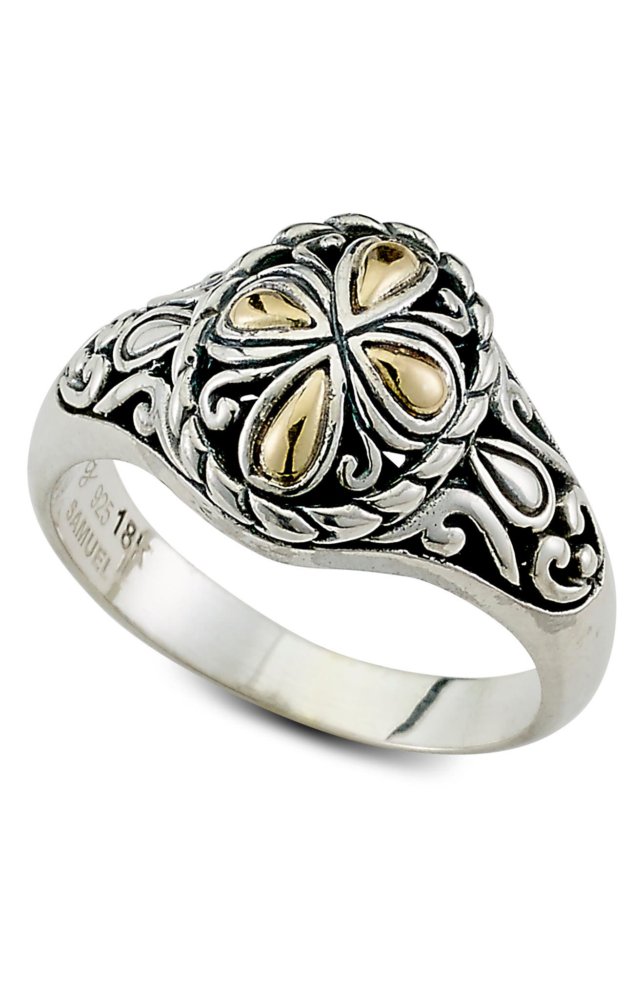 Samuel B. 18k Gold & Sterling Silver Balinese Filigree Ring In Silver ...