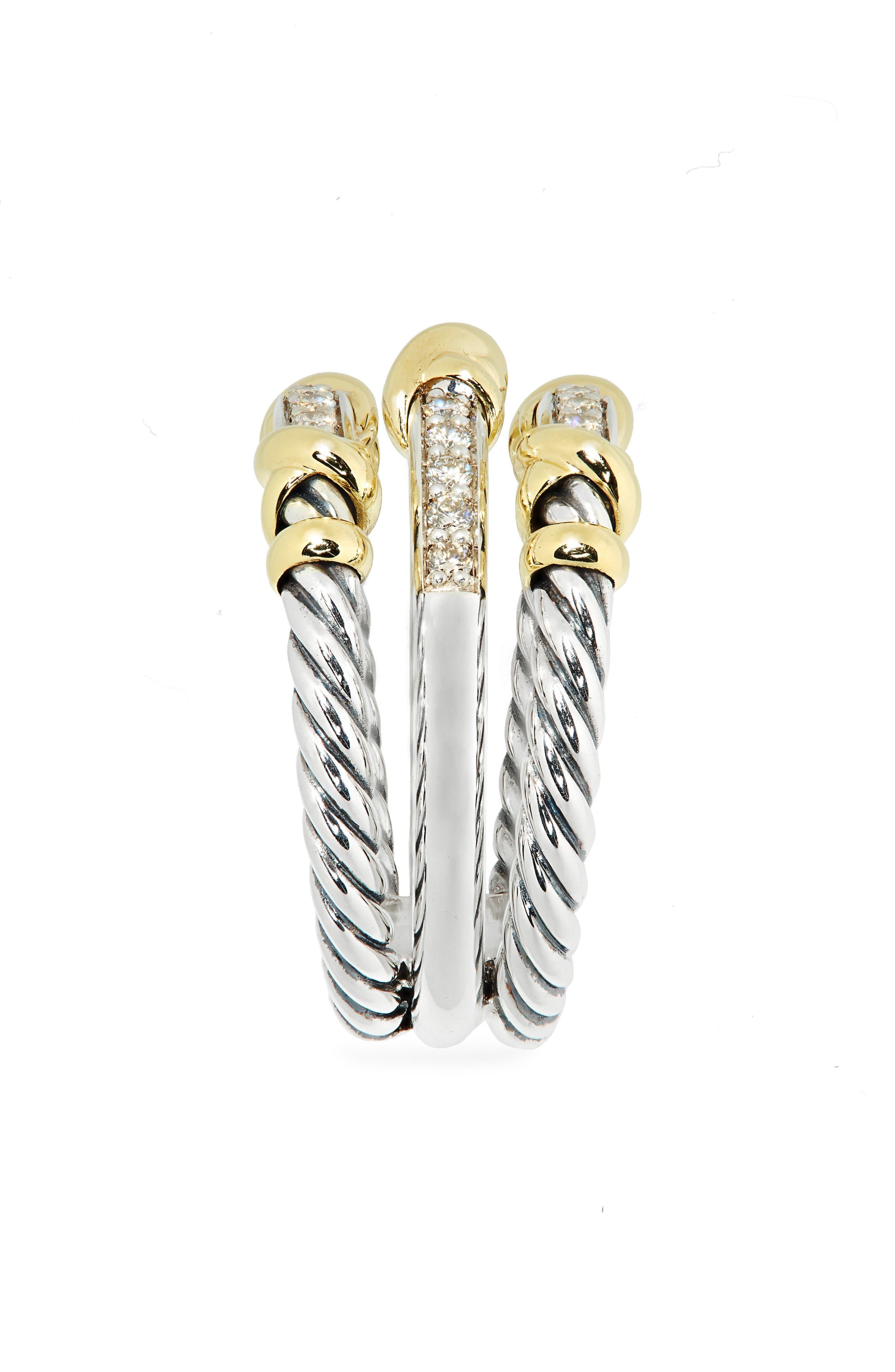 David Yurman Petite Helena Three Row Ring with 18K Gold and Diamonds ...