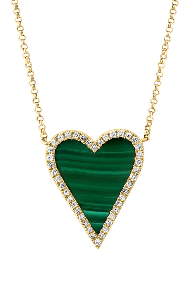 EFFY 14K Yellow Gold Malachite & Diamond Halo Heart Pendant Necklace ...
