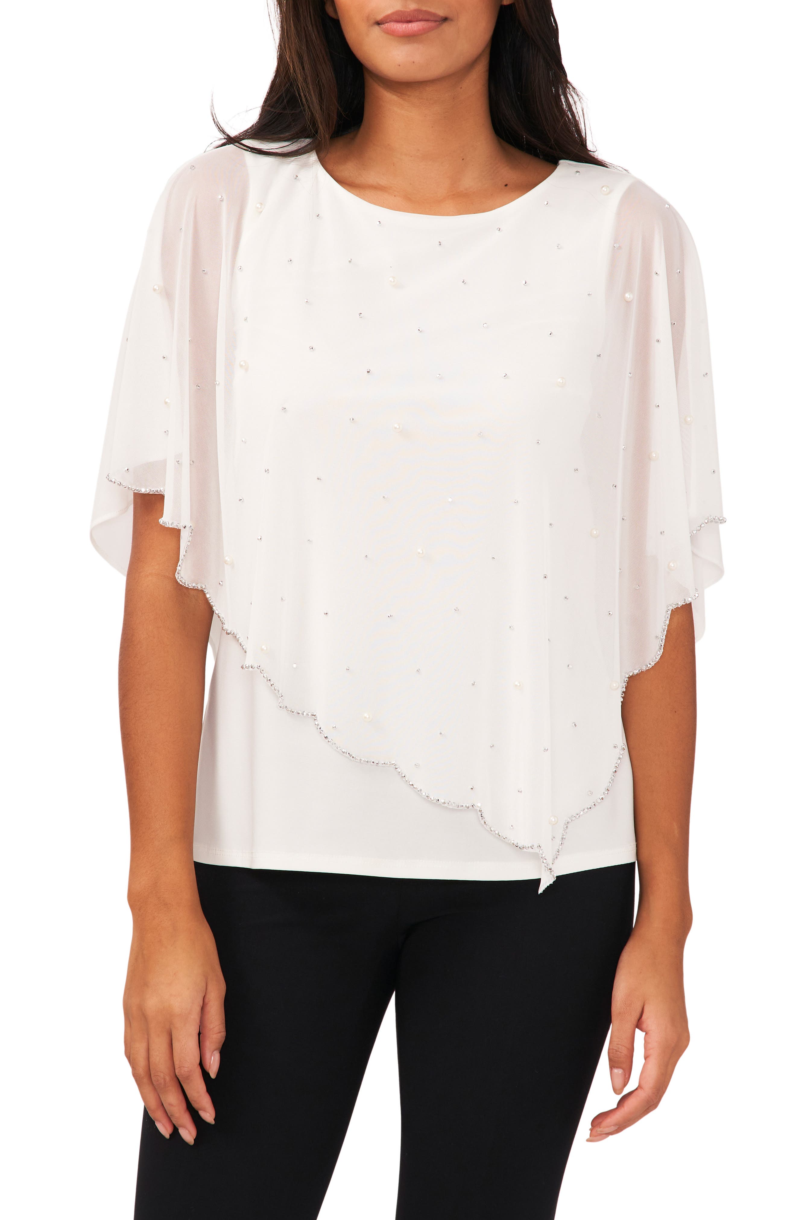 Chaus Rhinestone Overlay Top | Nordstrom