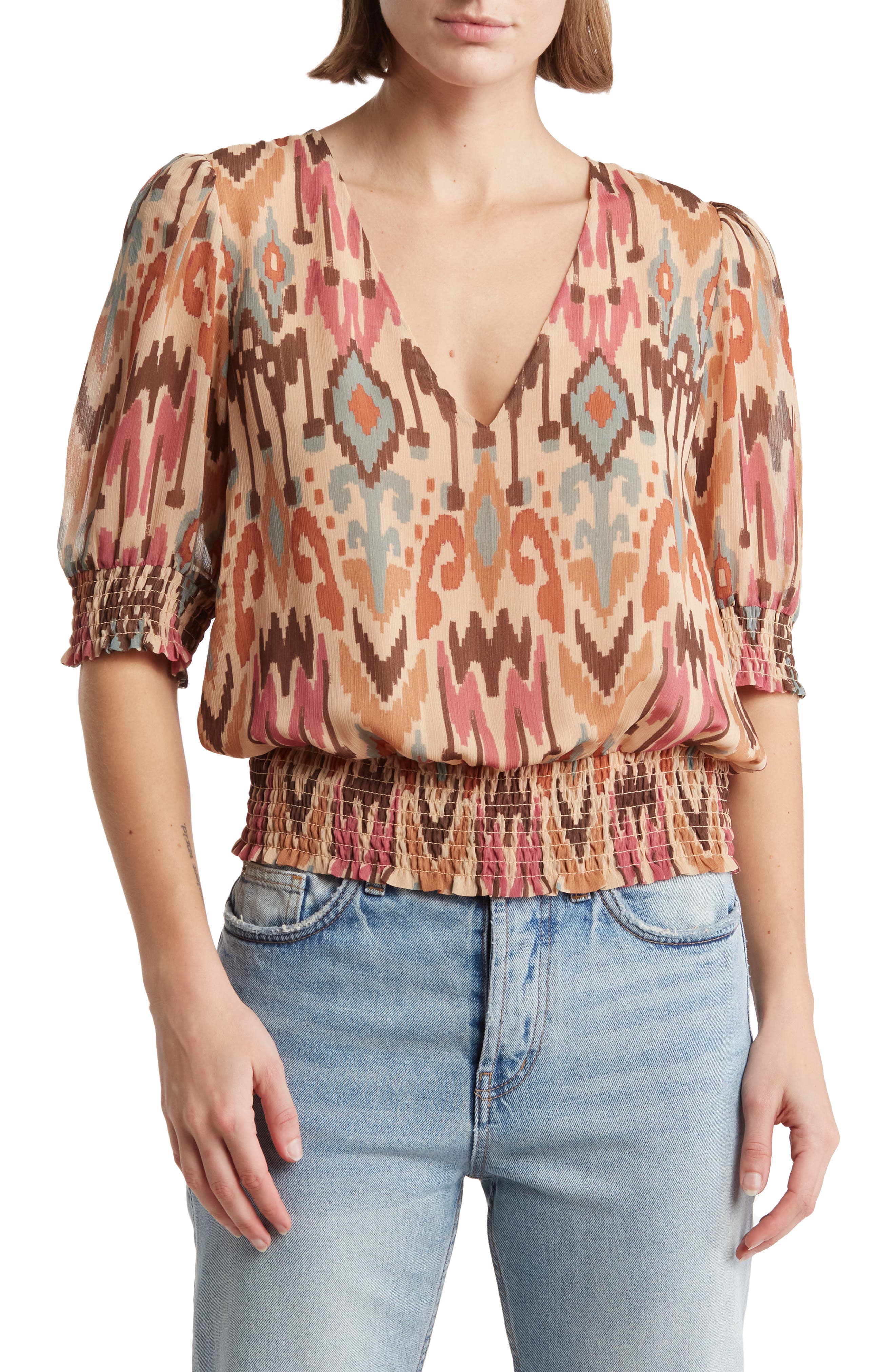 DR2 by Daniel Rainn V-Neck Smocked Waist Top | Nordstromrack